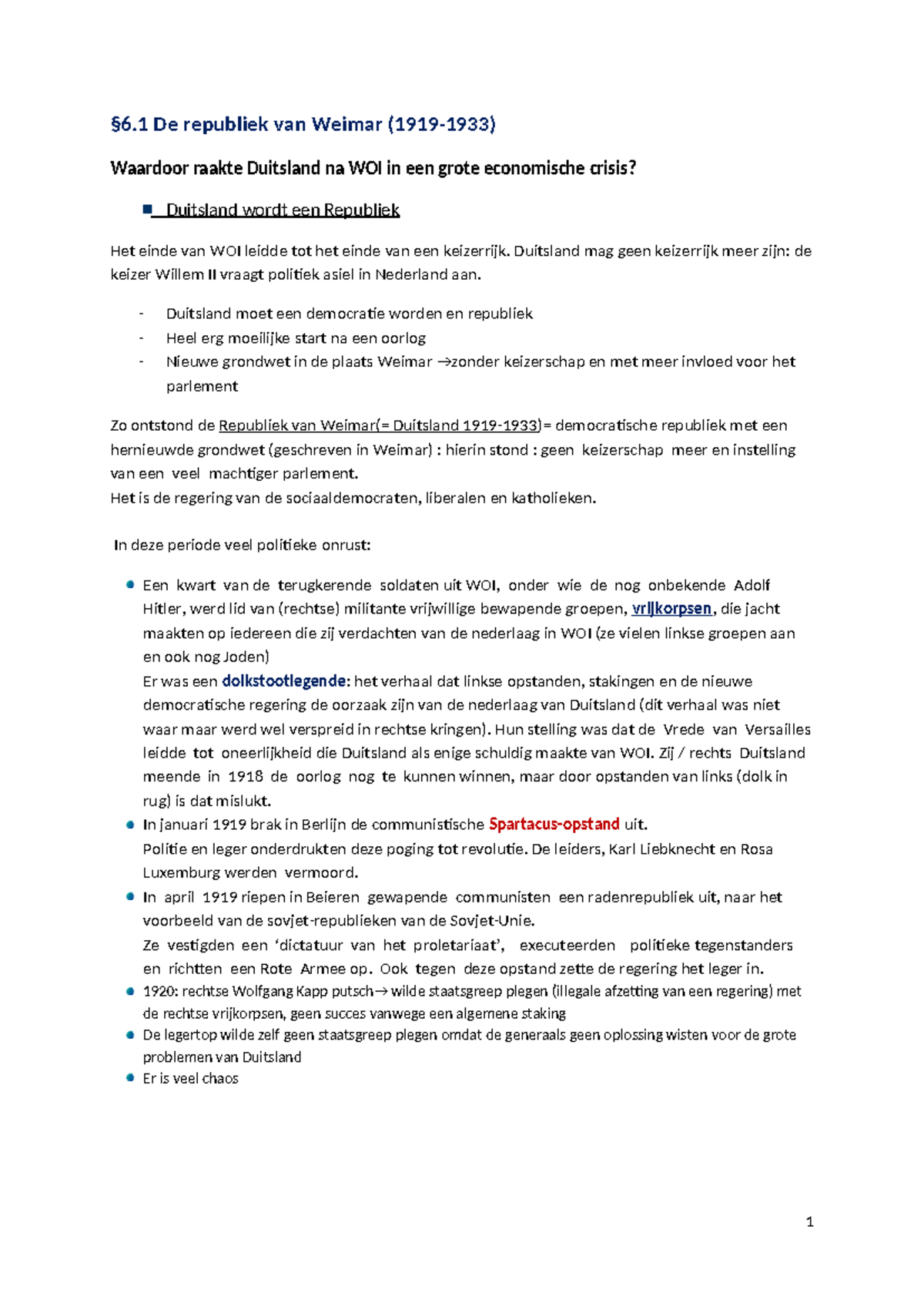 GS H6 Hitler en WOII - §6 De republiek van Weimar (1919-1933) Waardoor ...