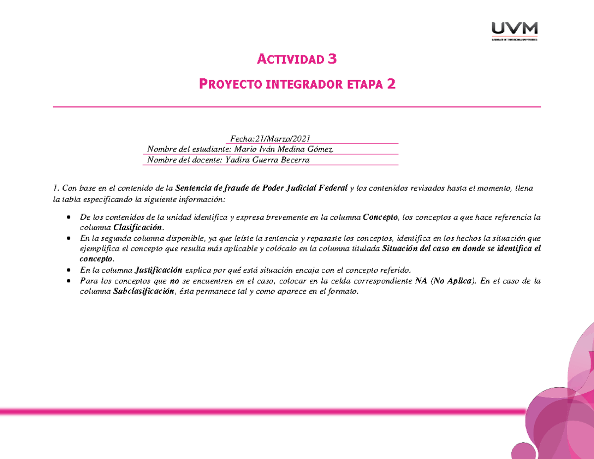 PROYECTO INTEGRADOR ETAPA 2 - A3 MIMG - ACTIVIDAD 3 PROYECTO INTEGRADOR ETAPA 2 Fecha:21/Marzo ...