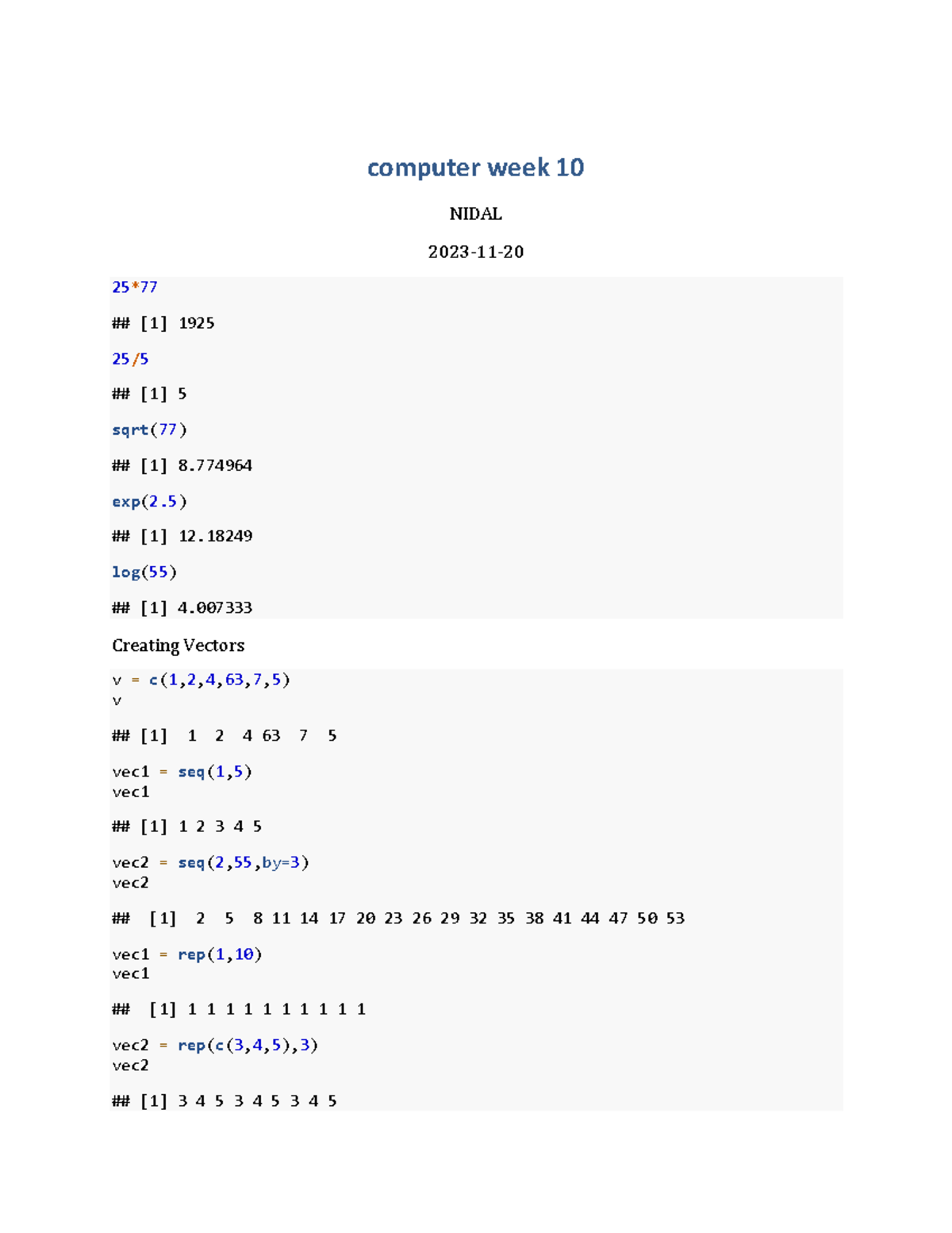 W-10 - Excel sheet - computer week 10 NIDAL 2023 - 11 - 20 25 * 77 ...