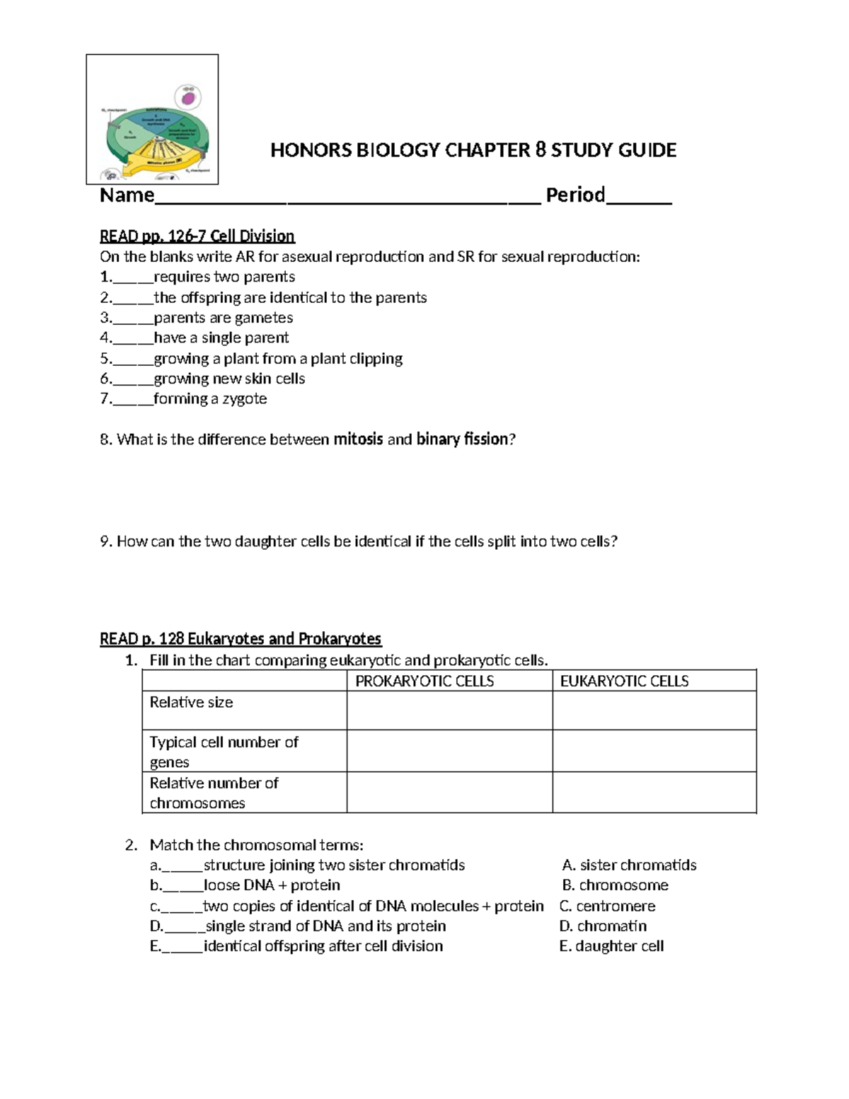 Honors Biology Chapter 8 Study Guide - HONORS BIOLOGY CHAPTER 8 STUDY ...