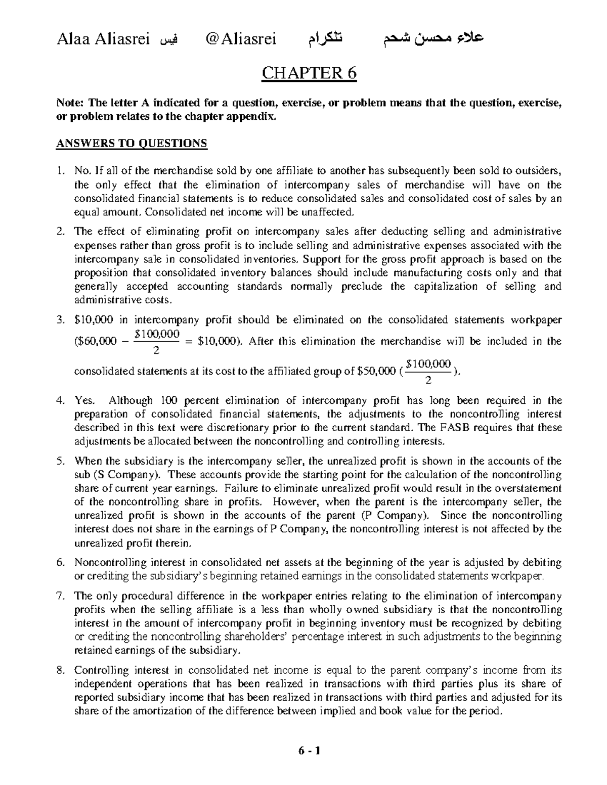 Ch06 - Book Solutions - CHAPTER 6 Note: The letter A indicated for a question, exercise, or ...