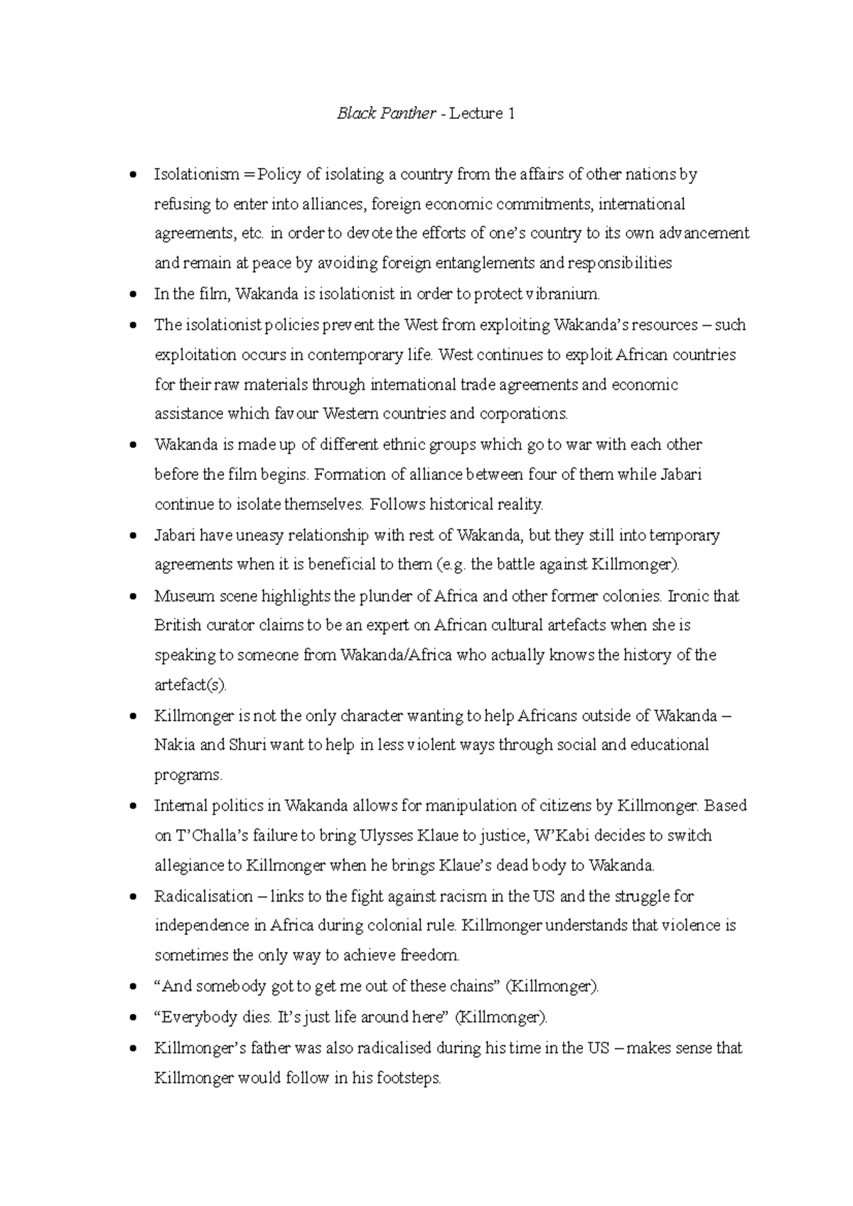 Black Panther Movie Analysis - Black Panther - Lecture 1 Isolationism ...