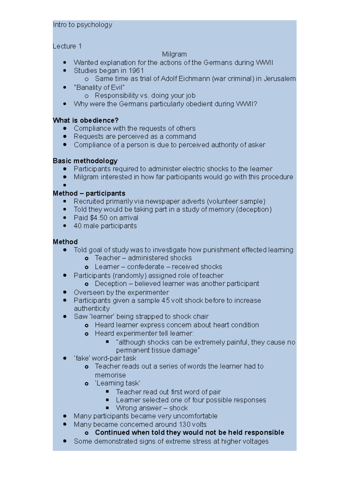 Milgram's experiment - Intro to psychology Lecture 1 Milgram Wanted ...