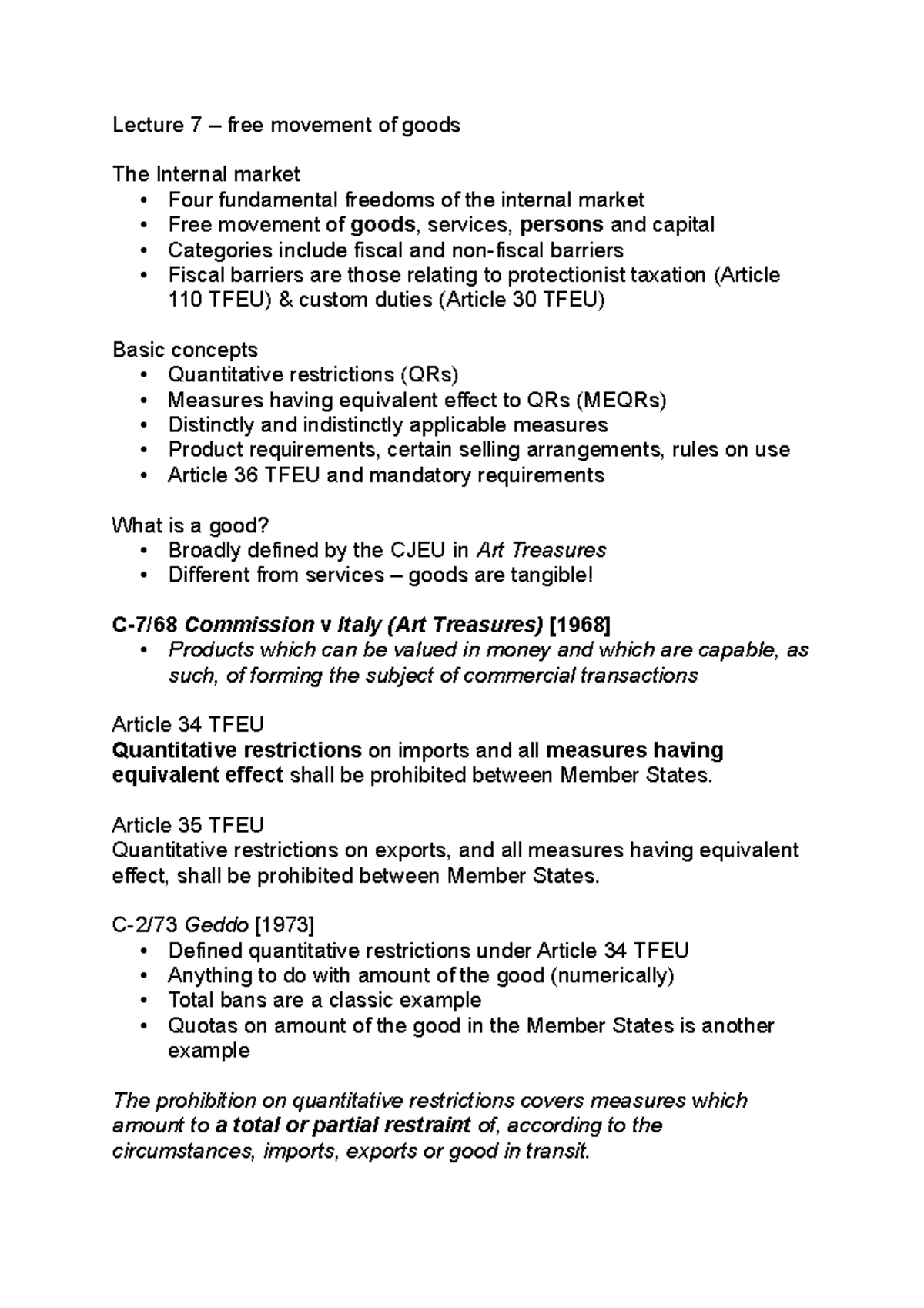 Lecture 7 – free movement of goods - Lecture 7 – free movement of goods ...