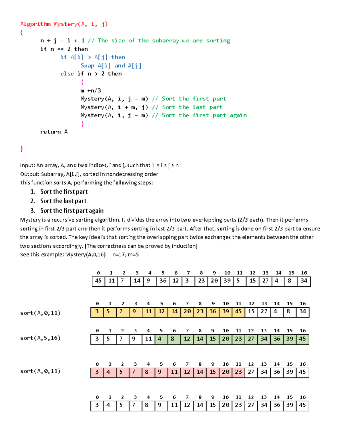CS_610_Homework_1_Solution - Algorithm Mystery(A, i, j) { n ← j − i + 1 // The size of the ...