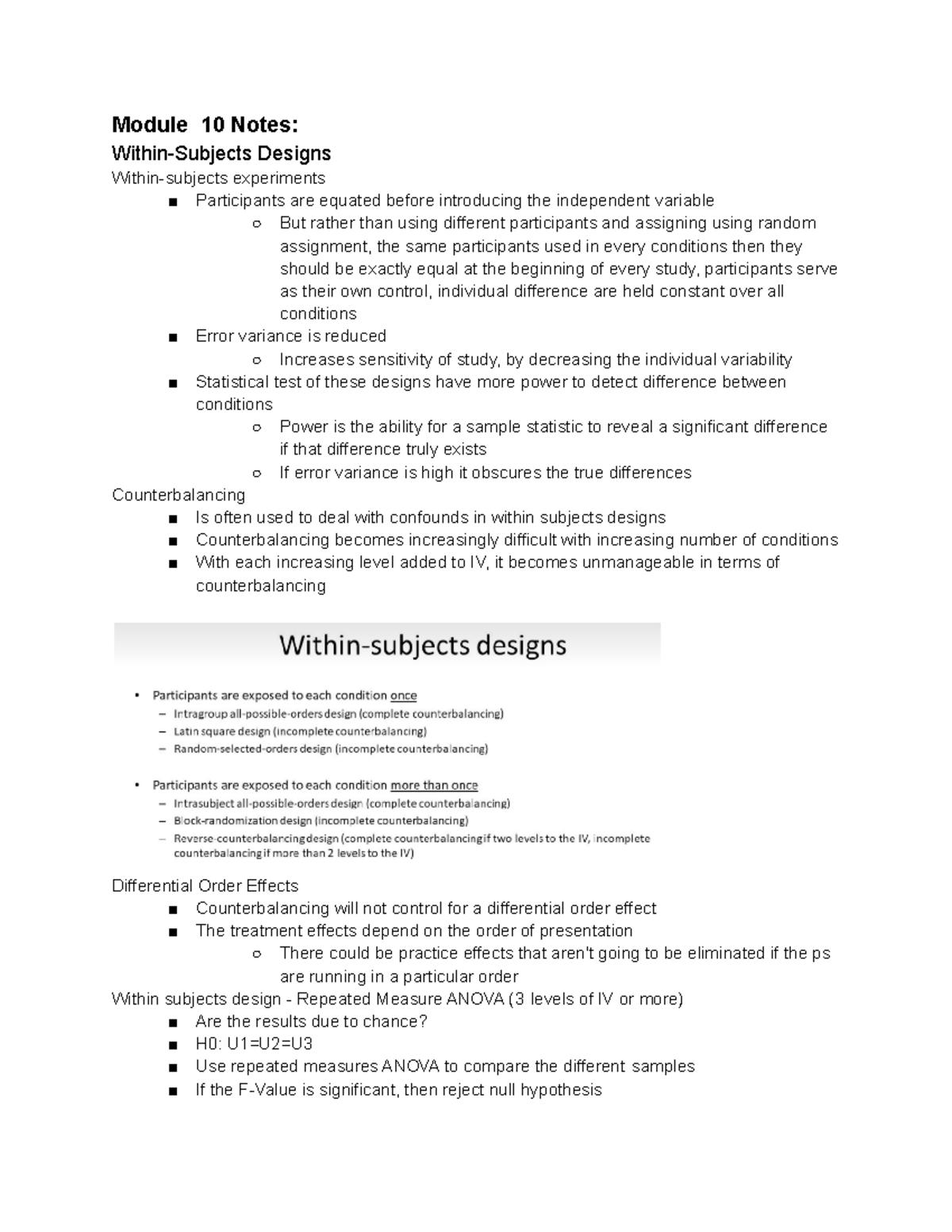 10 - Lecture notes 1-2 - Module 10 Notes: Within-Subjects Designs ...