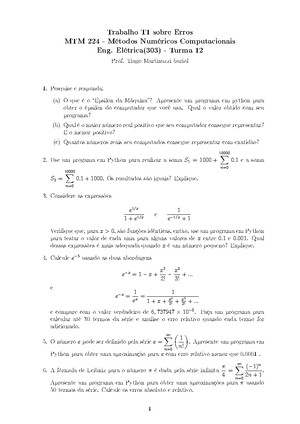 Exercícios Revisão - Métodos Numéricos - Warning: TT: undefined function: 32 Nome: Mario Sérgio ...