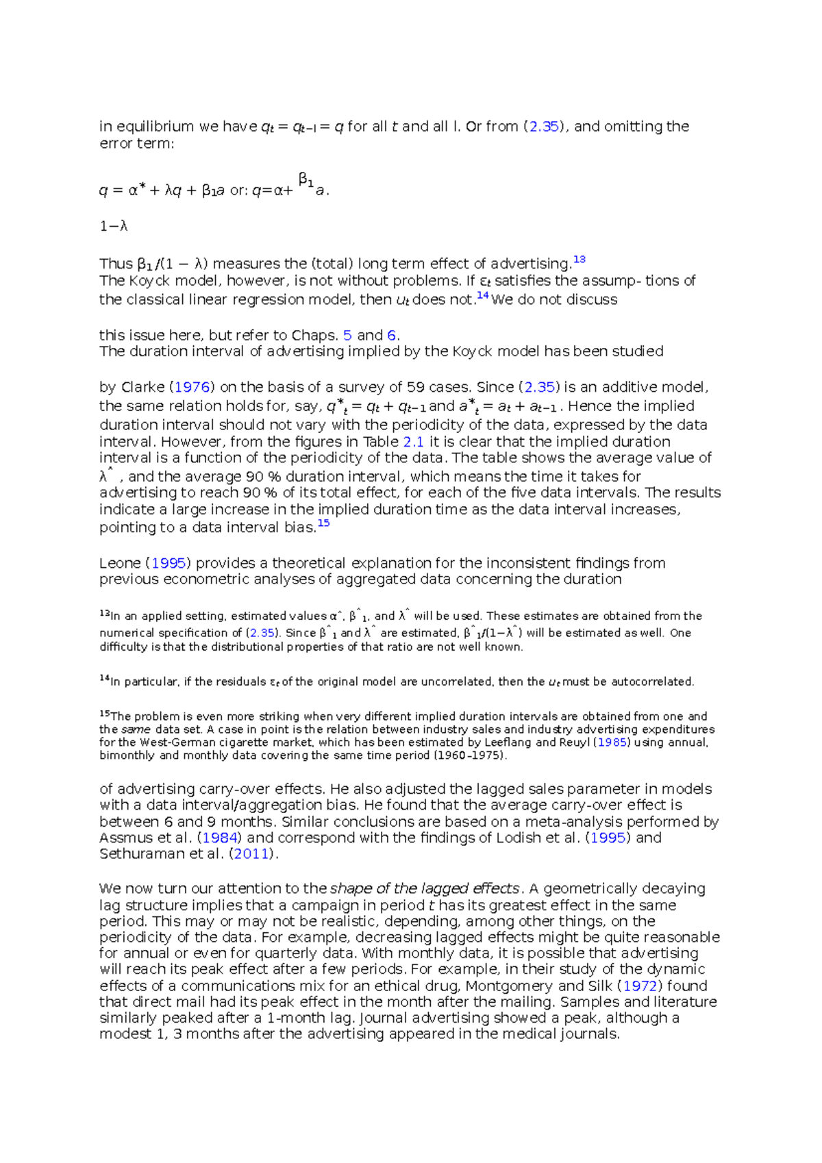 Notes-1 - shape of the lagged effects - in equilibrium we have qt = qt− ...