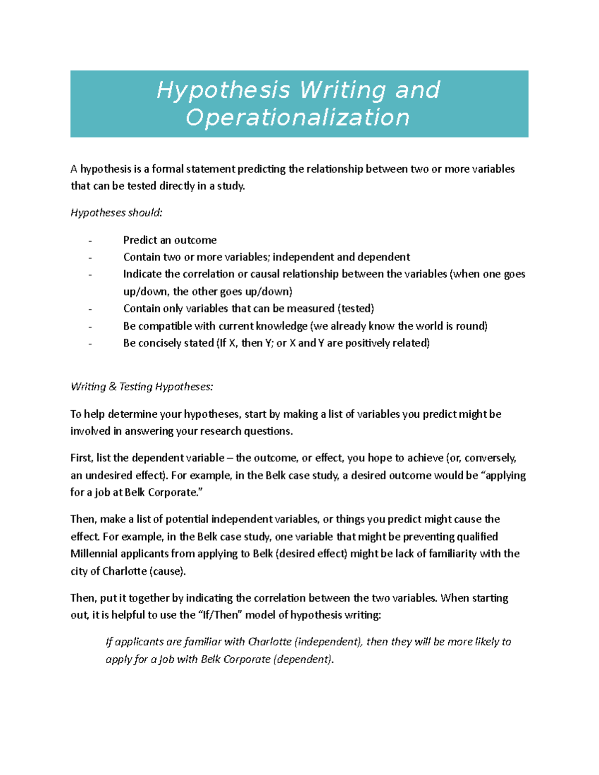 Hypothesis Writing and Operationalization S22 - Hypothesis Writing and ...