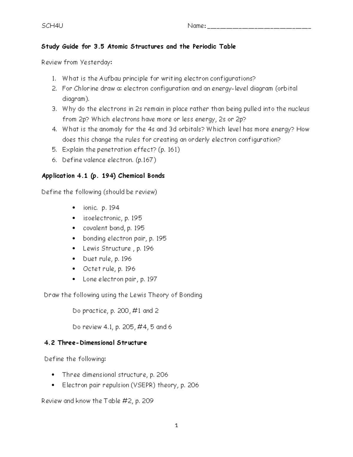Study Guide for 3.5 defintions - SCH4U Name ...