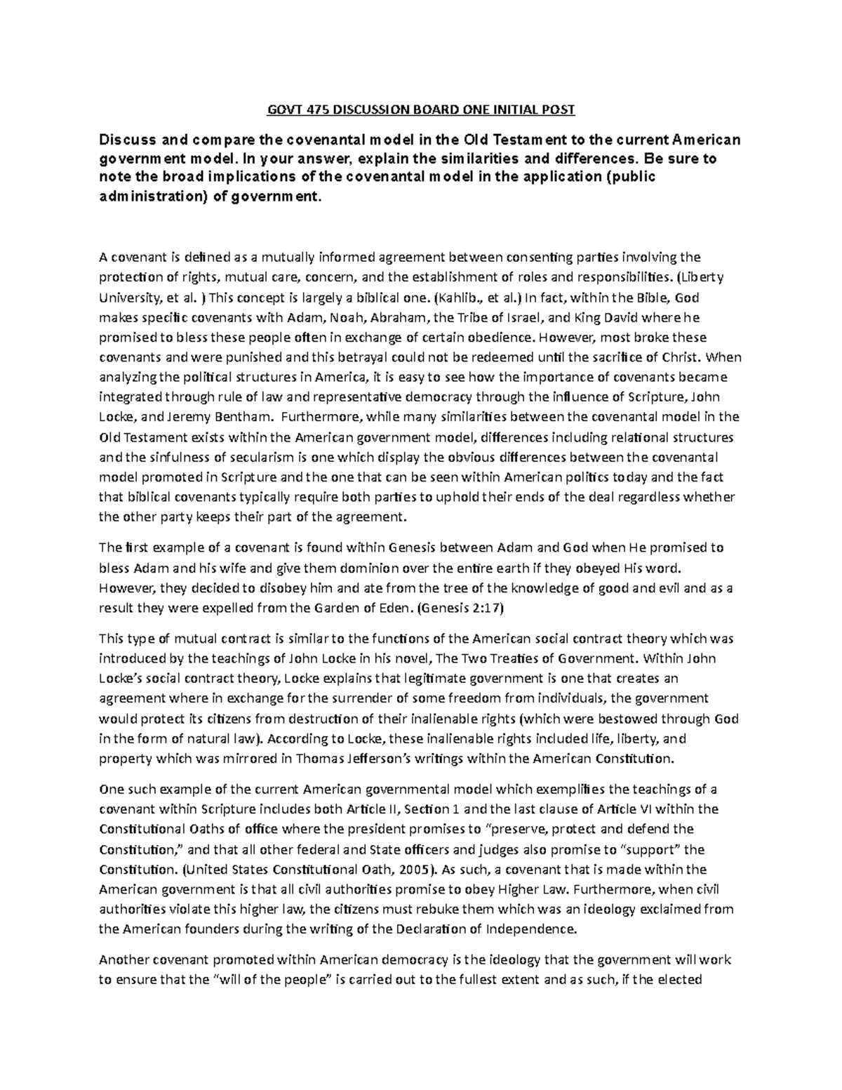 GOVT 475 Discussion Board ONE Initial POST - GOVT 475 DISCUSSION BOARD ...