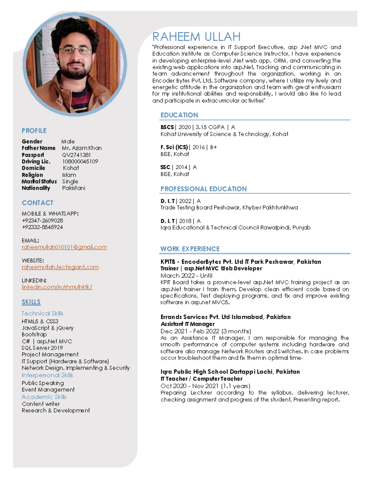 SE Raheem Ullah - CV for technical writing - RAHEEM ULLAH "Professional ...