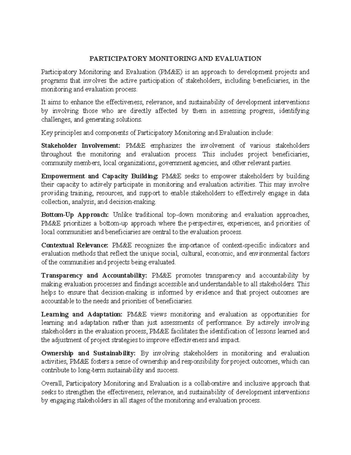 Participatory Monitoring AND Evaluation & Community Entry ...