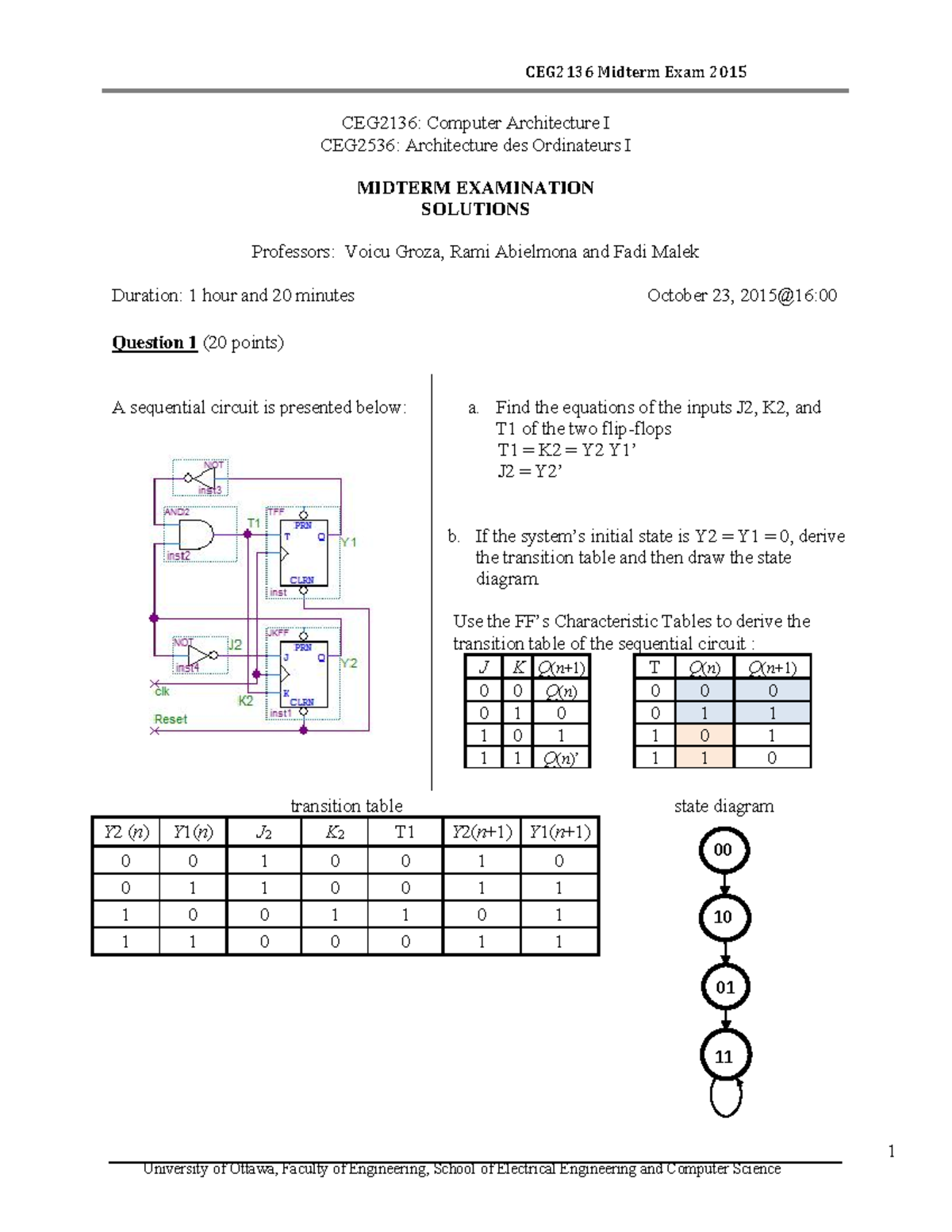 Midterm Fall 2015, questions - CEG2136 Midterm Exam 2015 CEG2136: Computer Architecture I ...
