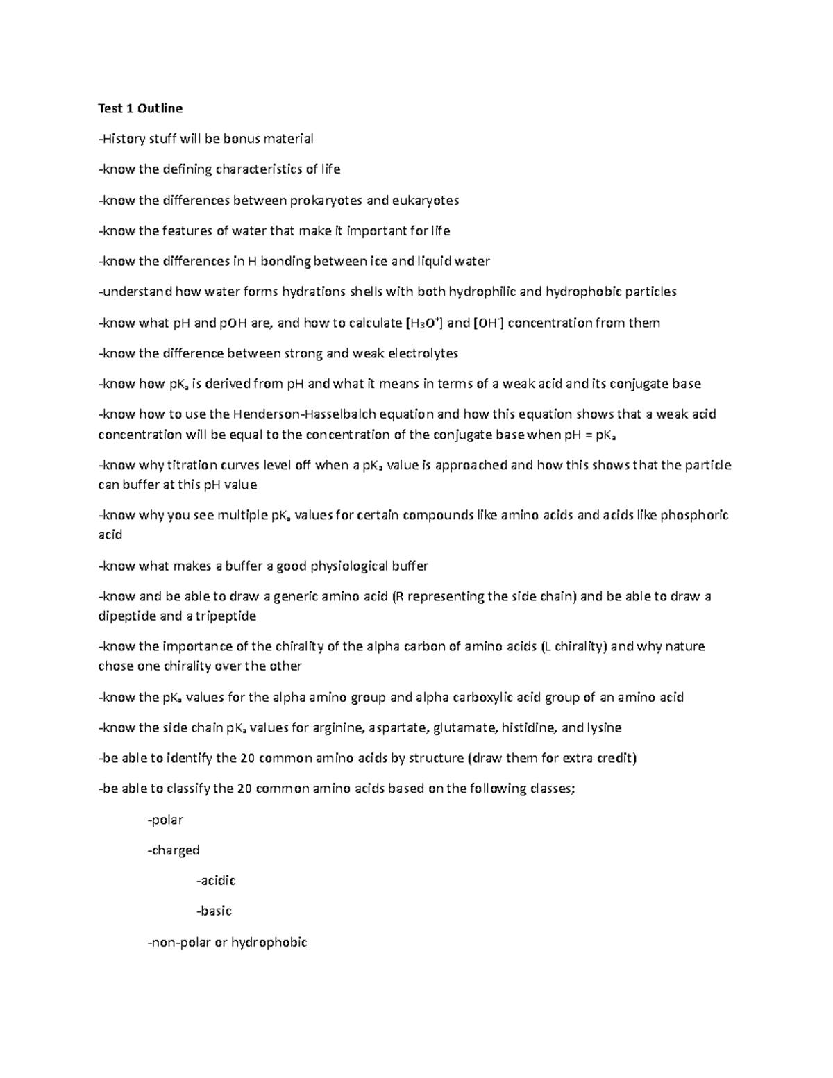 CHE+303+Test+1+outline - Test 1 Outline -History stuff will be bonus ...