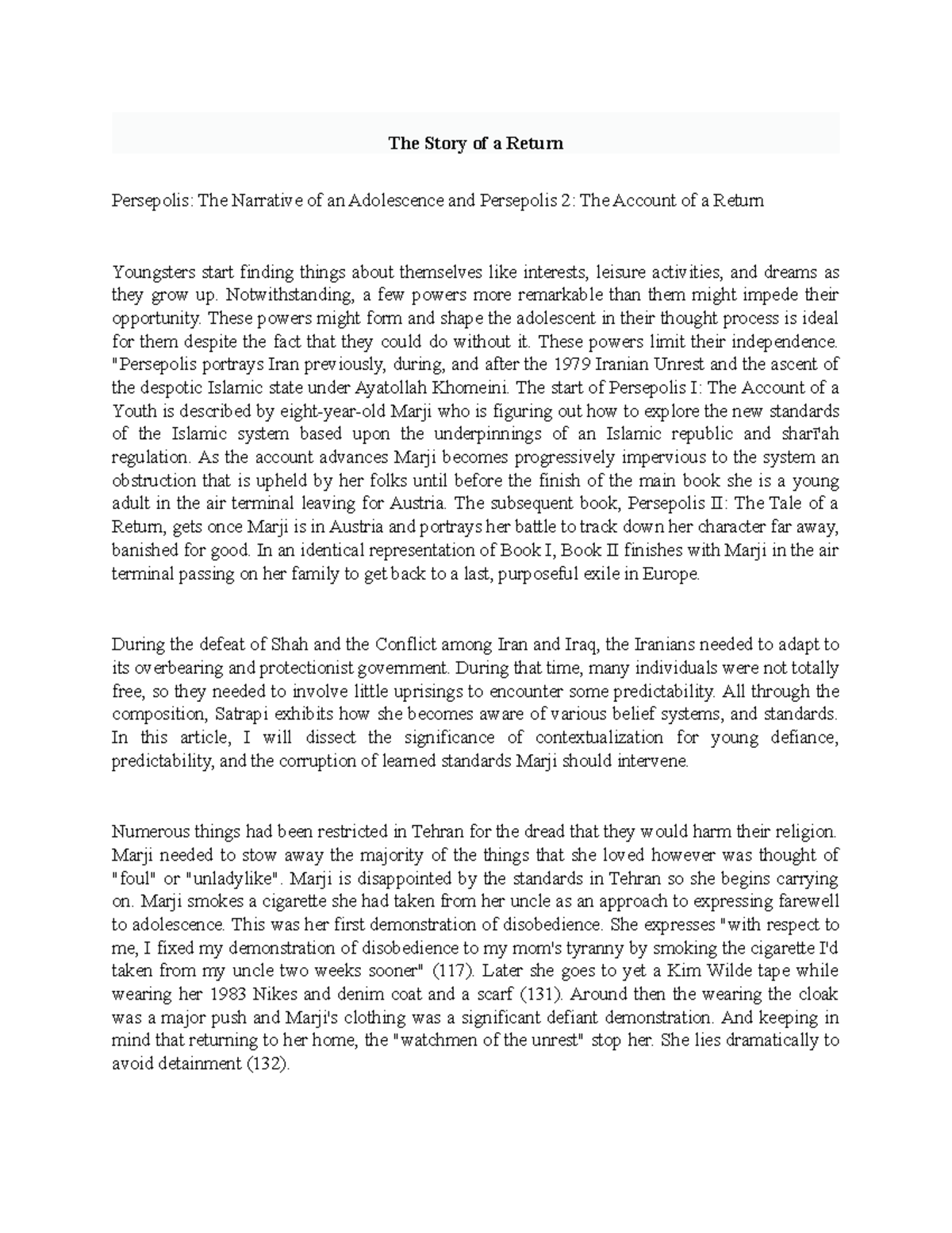 The Story of a Return - The Story of a Return Persepolis: The Narrative ...