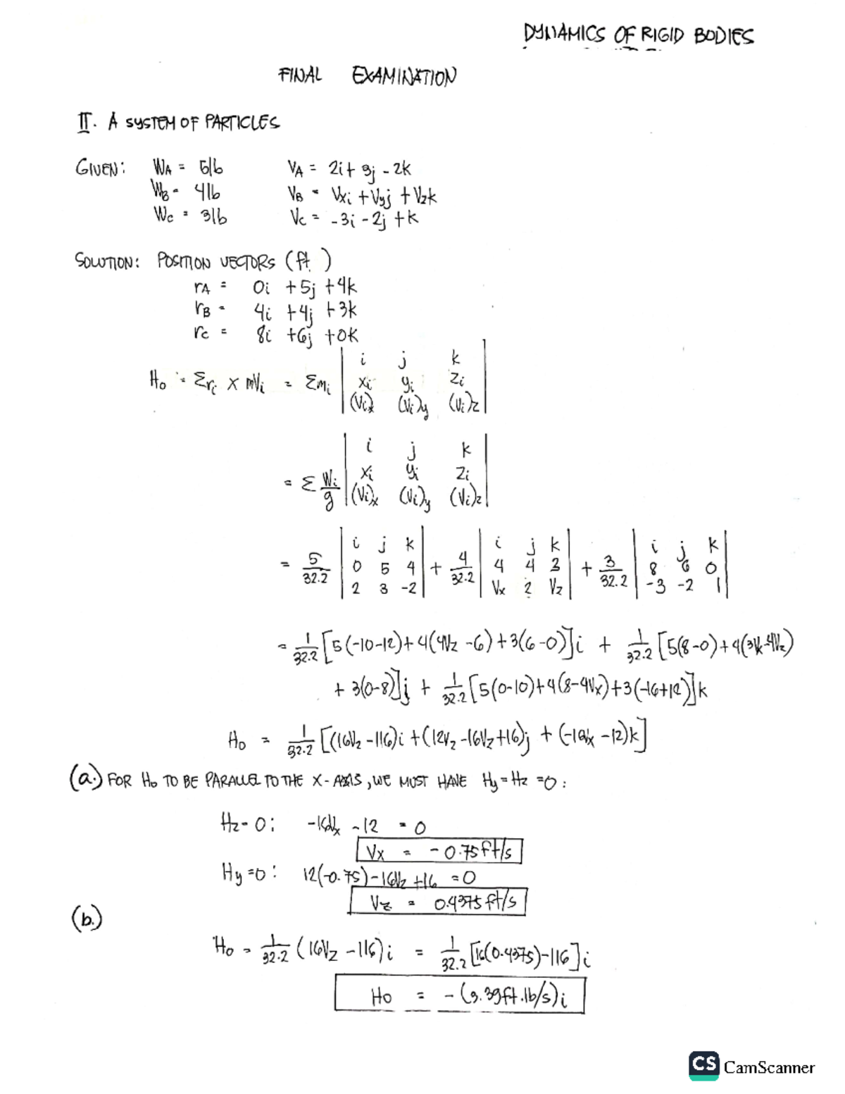 Dynamics of Rigid Bodies - Final Examination - Mechanical Engineering - CamScanner CamScanner ...