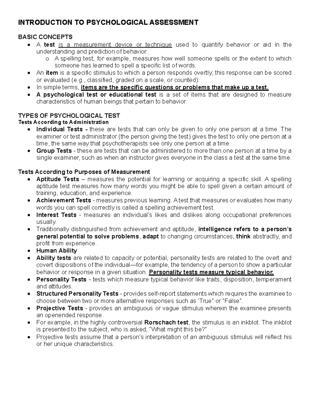 Psych- Assessment- Reviewer - INTRODUCTION TO PSYCHOLOGICAL ASSESSMENT ...