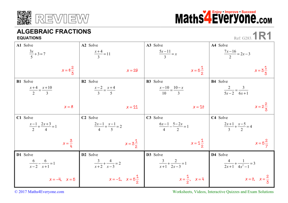 Algebraic fractions equations solutions - Enjoy Improve . Succeed ...