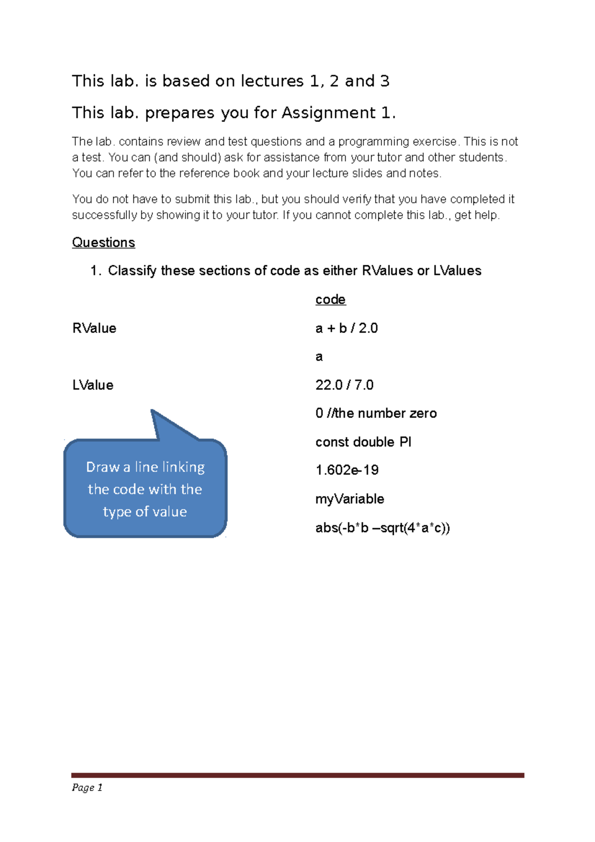Week3 Lab................ - This lab. is based on lectures 1, 2 and 3 ...
