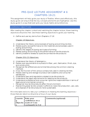 Pre Quiz Lecture Assignment 4 - PRE-QUIZ LECTURE ASSIGNMENT CHAPTERS 14- This assignment will ...