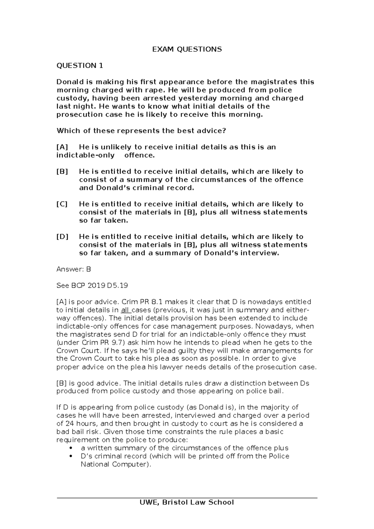 CLS 5 Exam Q Answers for BB 1920 Complete - EXAM QUESTIONS QUESTION 1 ...