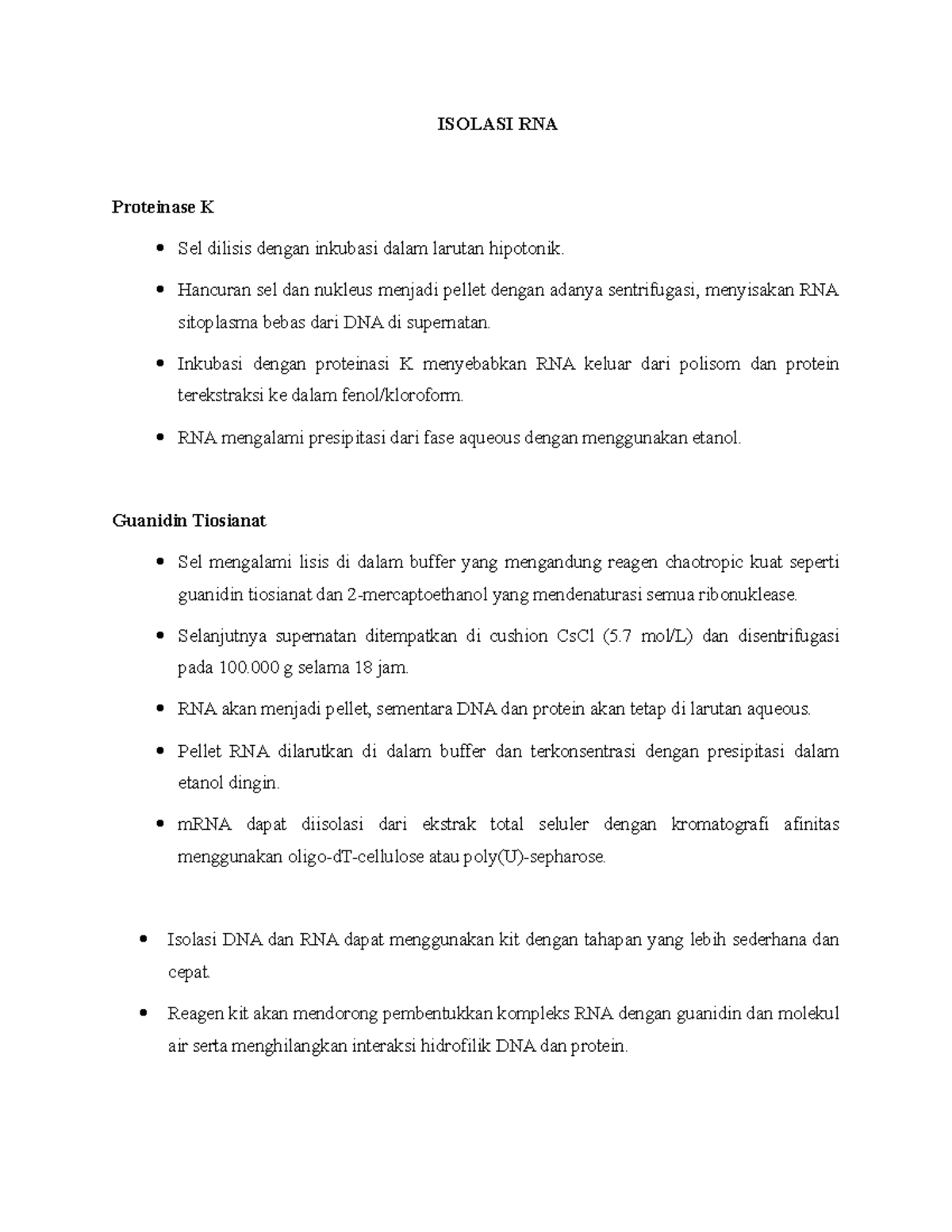 Isolasi RNA - Metode Proteinase K dan Guanidin Tiosianat. - ISOLASI RNA ...