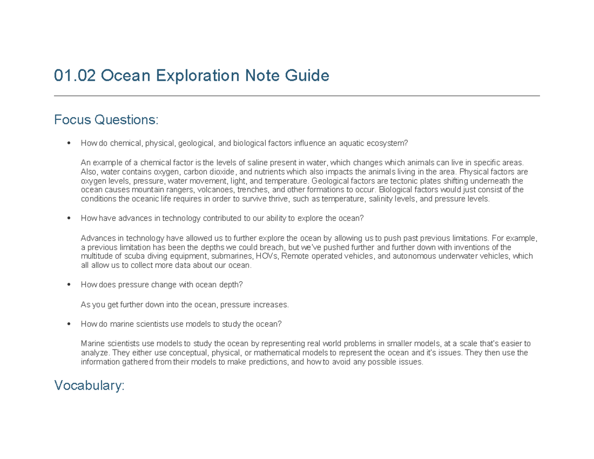 01 - One of the biggest assignments - 01 Ocean Exploration Note Guide ...