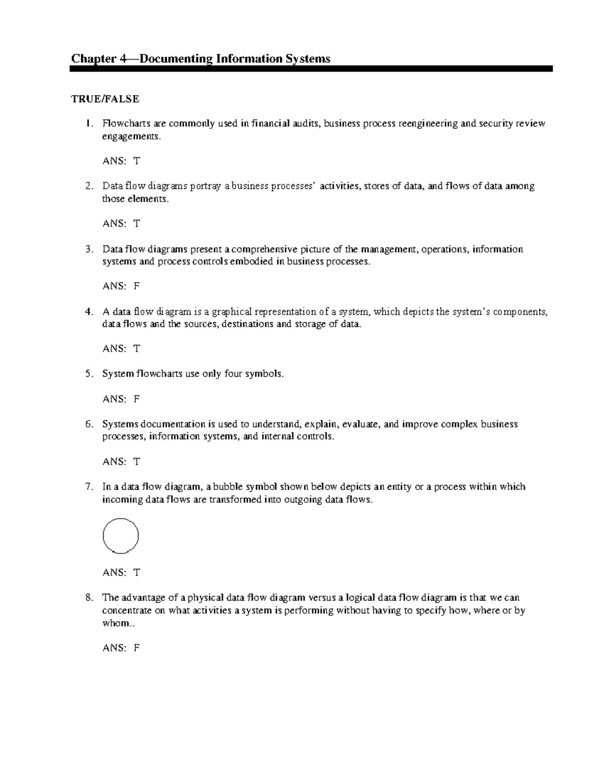 Pdfcoffee - REVIEWER - Chapter 4—Documenting Information Systems TRUE/FALSE Flowcharts are ...