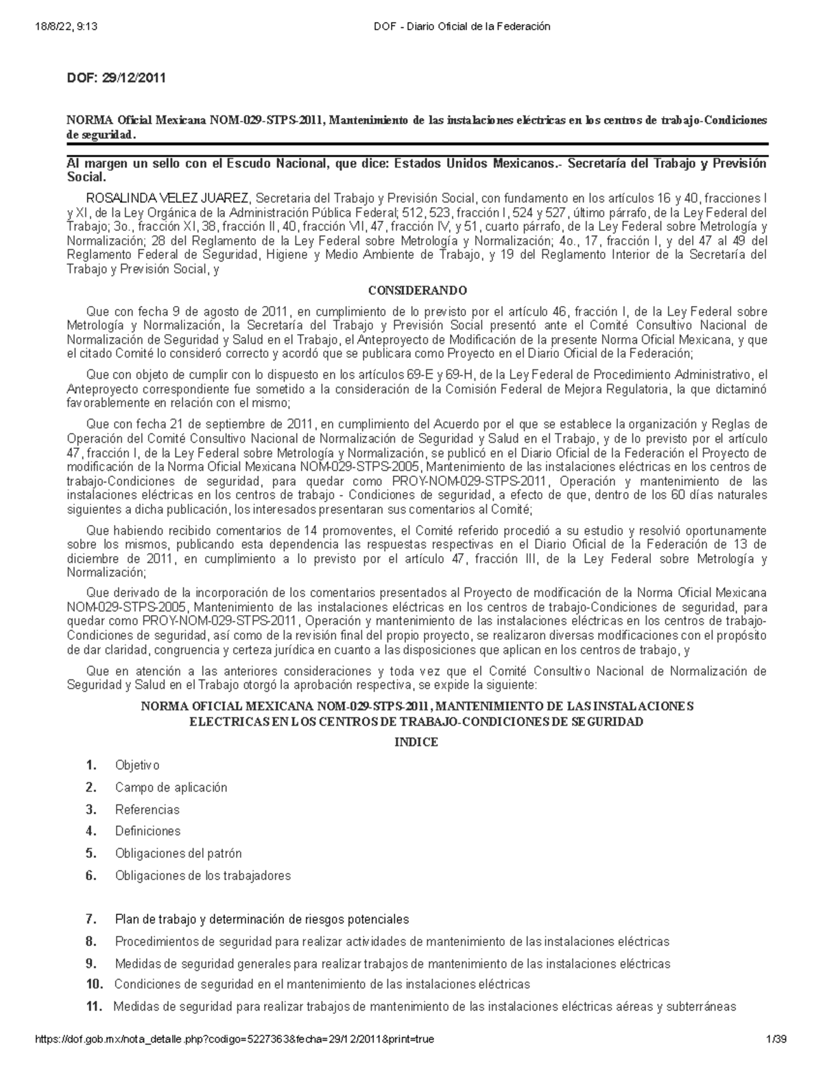 DOF - Diario Oficial de la Federación 029 - DOF: 29/12/ NORMA Oficial ...