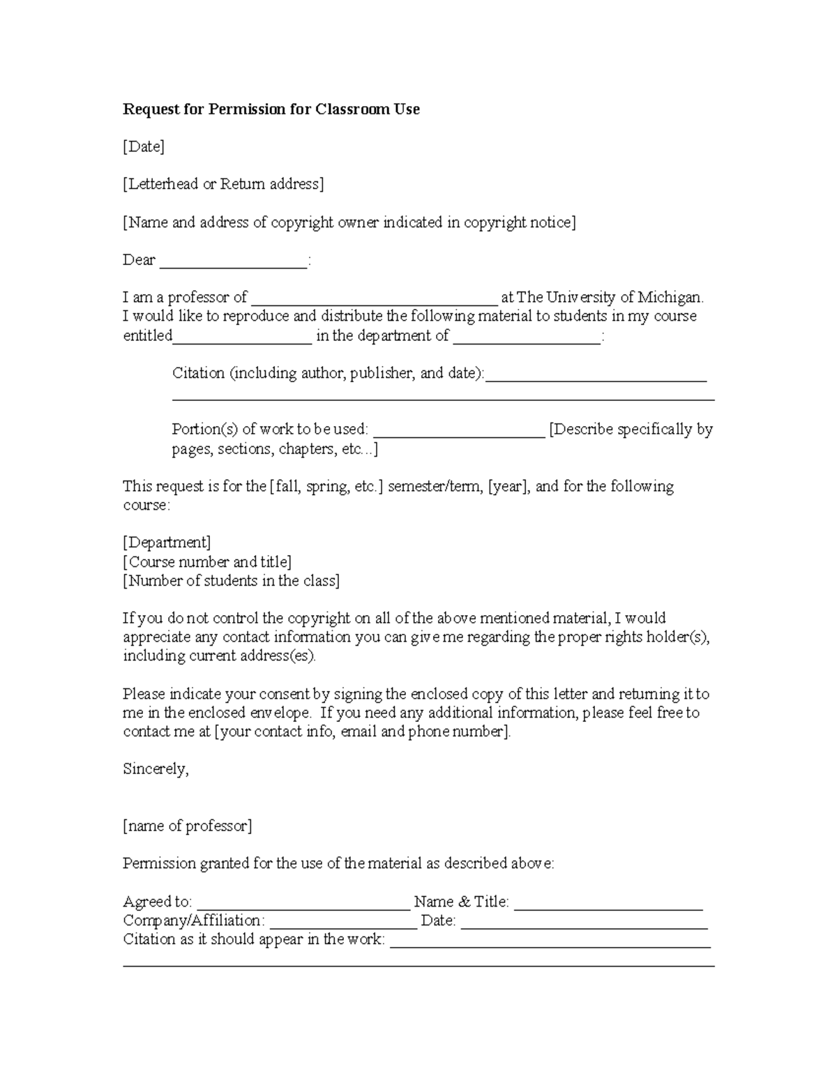 Request Permission Copies - Request for Permission for Classroom Use ...