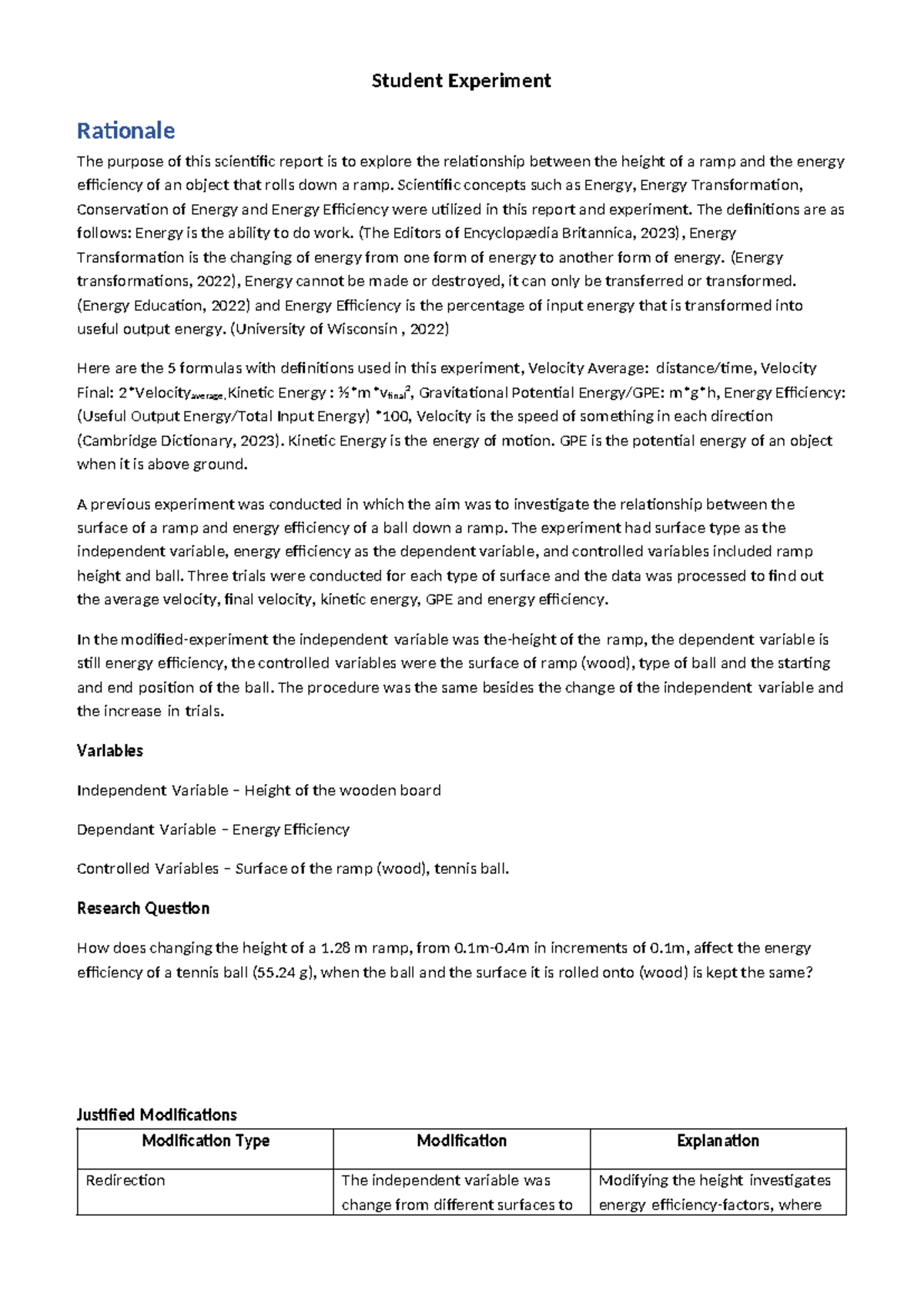 Fixing draft Physics term 3 - Student Experiment Rationale The purpose of this scientific report ...