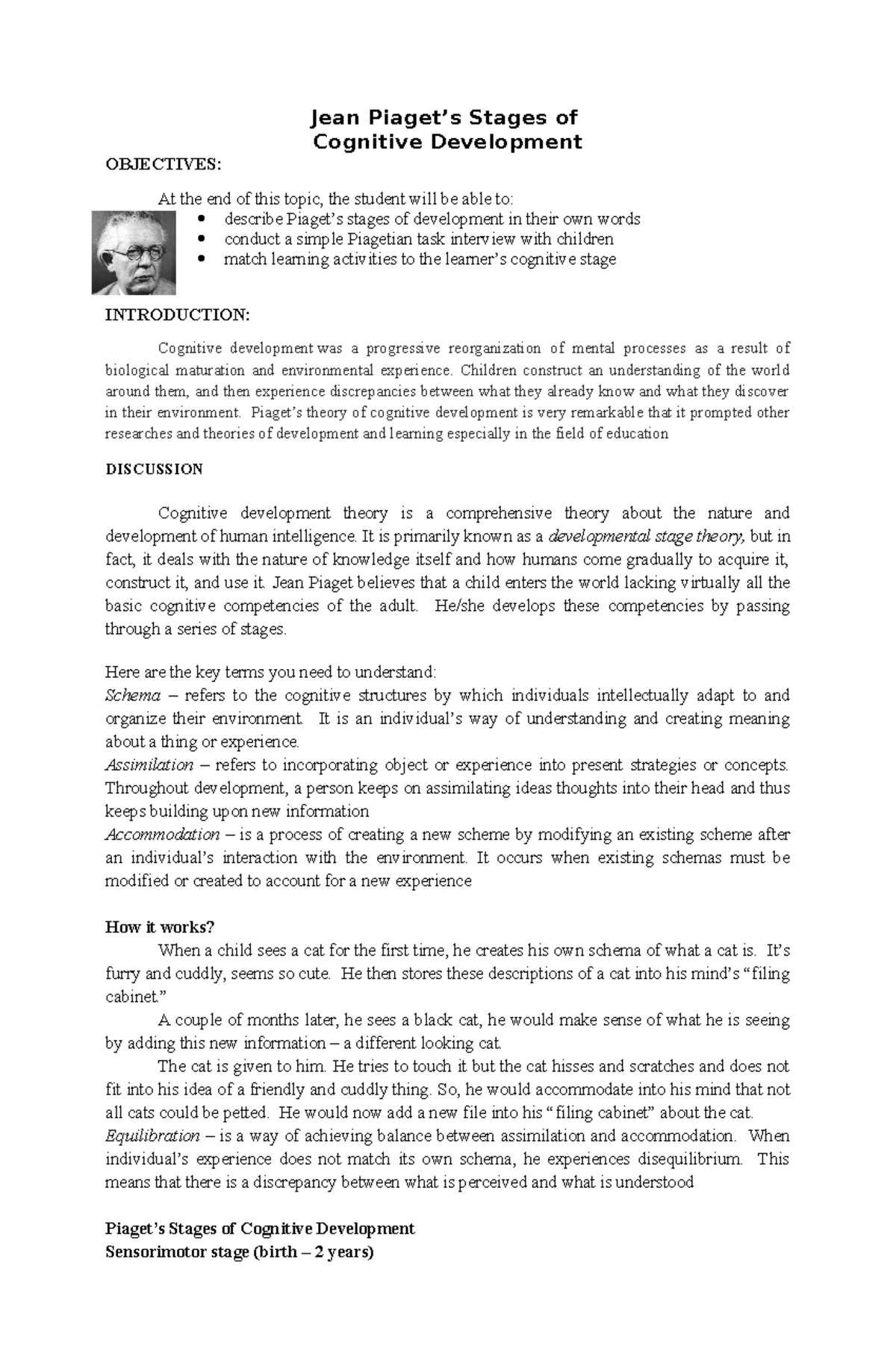 Jean Piaget Cognitive Development - Jean Piaget’s Stages of Cognitive ...