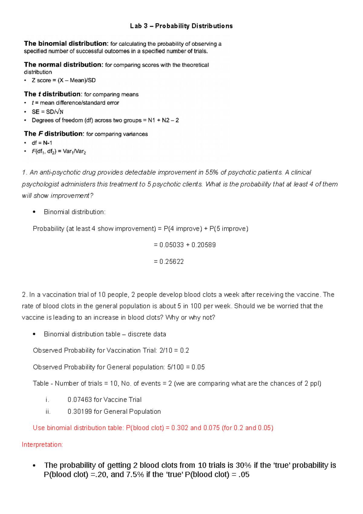 Lab 3 practice questions - Lab 3 – Probability Distributions An anti-psychotic drug provides ...