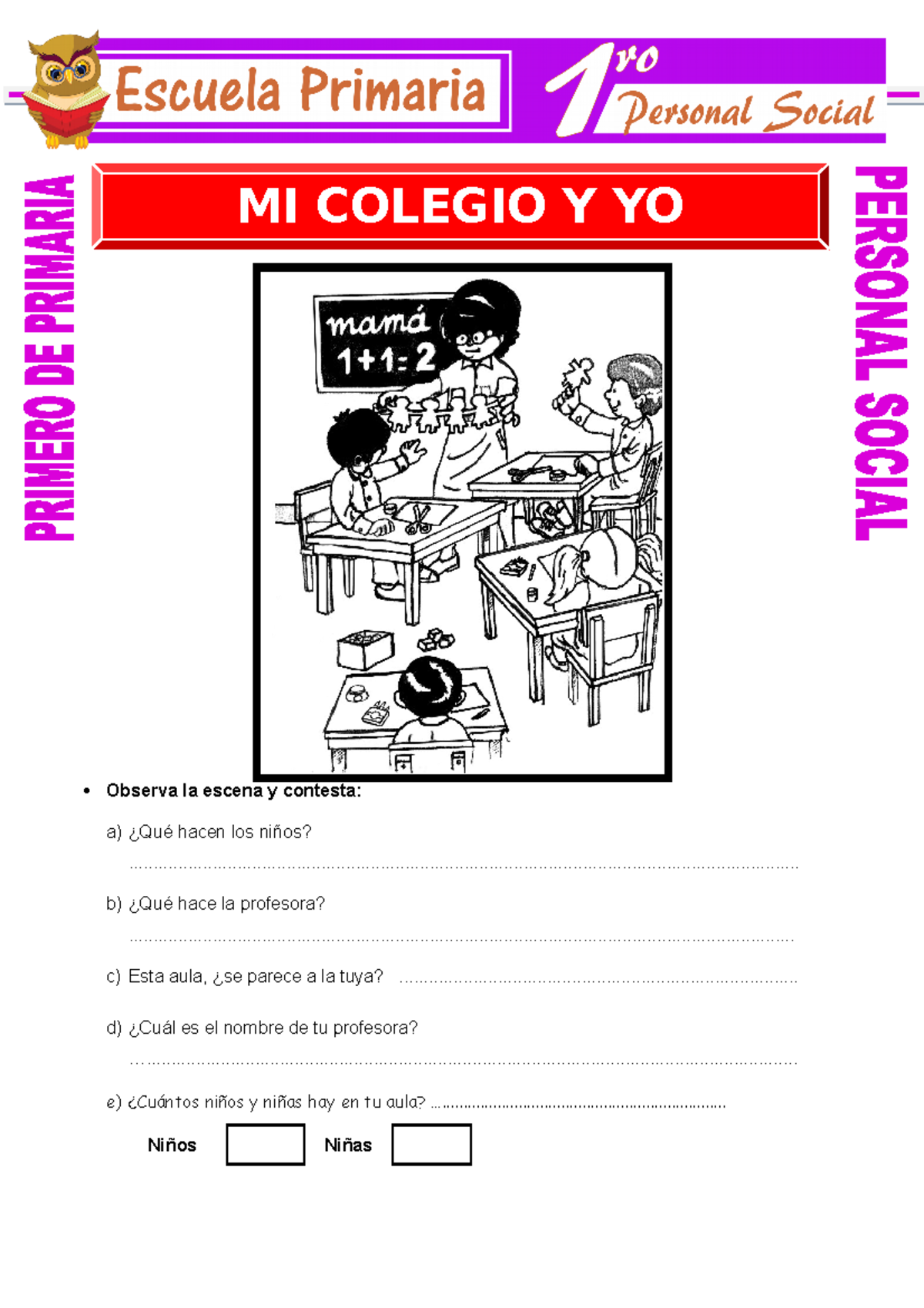 mi colegio y yo - EscuelaPrimaria Primero de Primaria Observa la escena ...