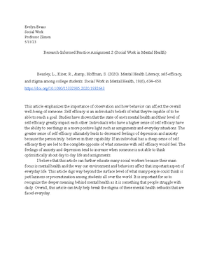 Research-Informed Practice Assignment 5 (Social Work with Alcohol and ...