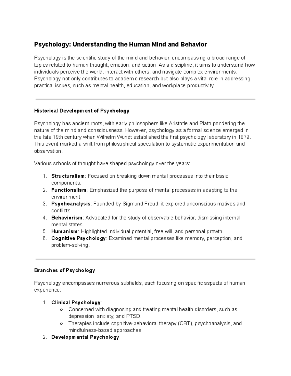 Psychology Understanding the Human Mind and Behavior - Psychology ...