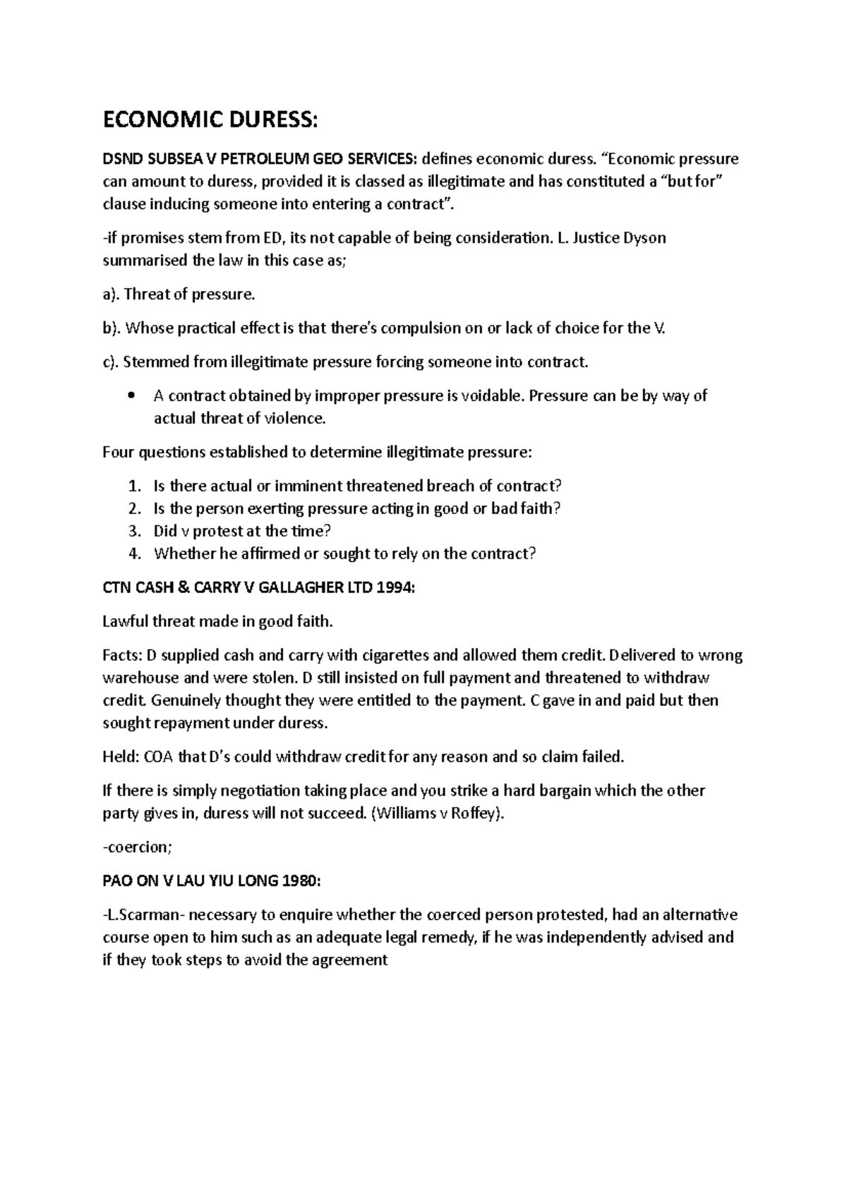 Economic Duress - Contract Law - ECONOMIC DURESS: DSND SUBSEA V ...
