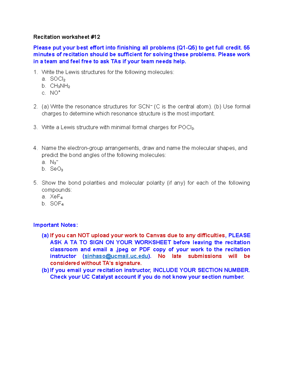 Week 12 Recitation Problems - Recitation worksheet # Please put your best effort into finishing ...