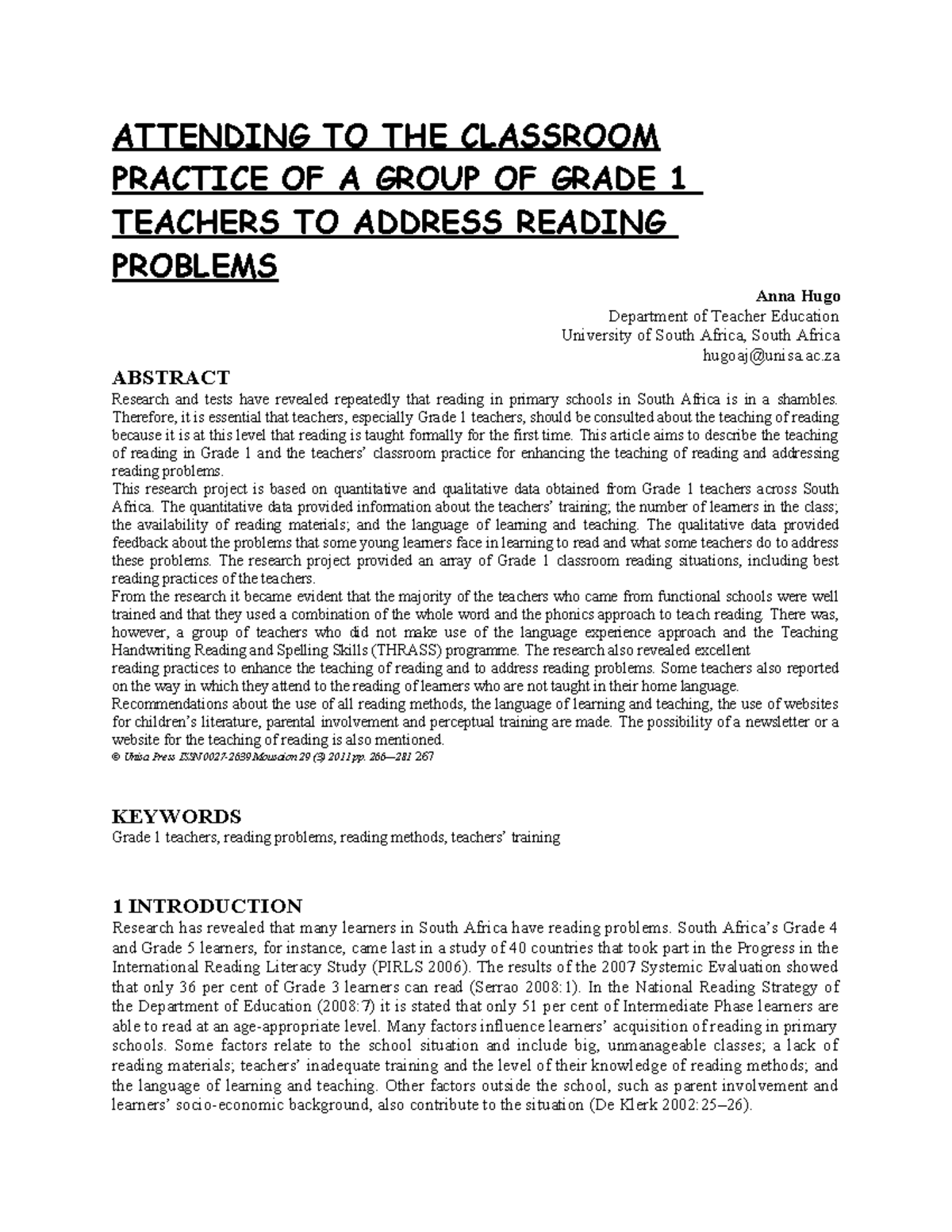 Attending TO THE Classroom journal article - ATTENDING TO THE CLASSROOM PRACTICE OF A GROUP OF ...