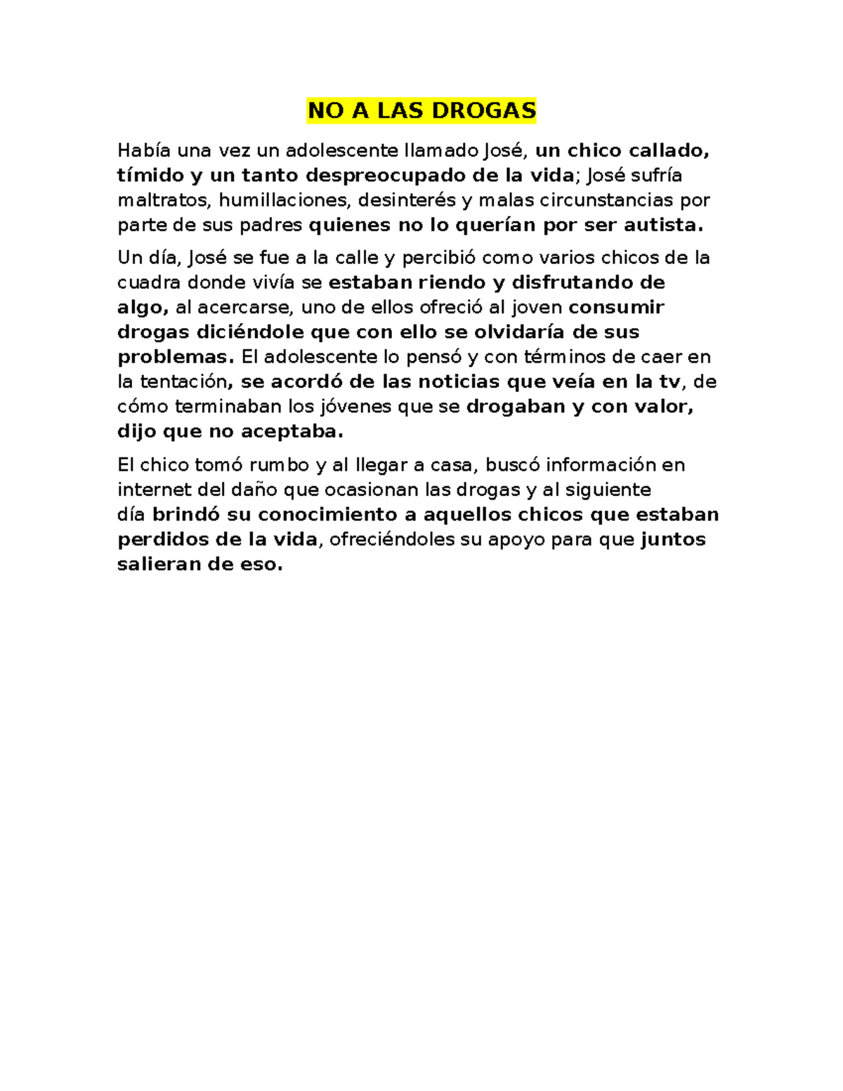 Cuentos drogas - NO A LAS DROGAS Había una vez un adolescente llamado ...