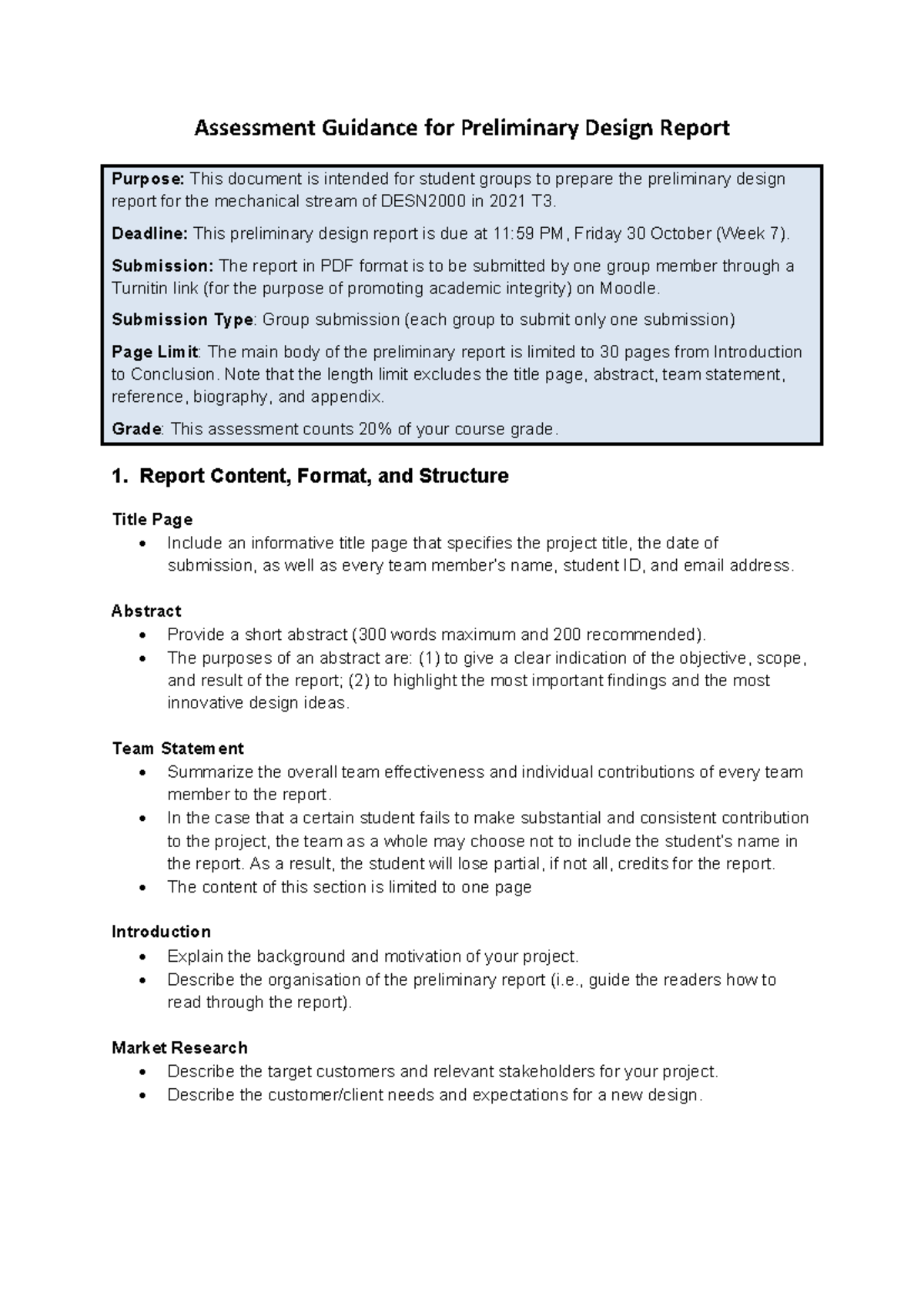 Assessment Guide - Preliminary Design Report - DESN 2000 - UNSW Sydney ...