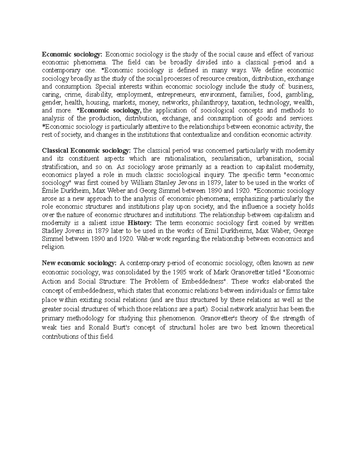 Economic sociology Classical Economic so - Economic sociology: Economic ...
