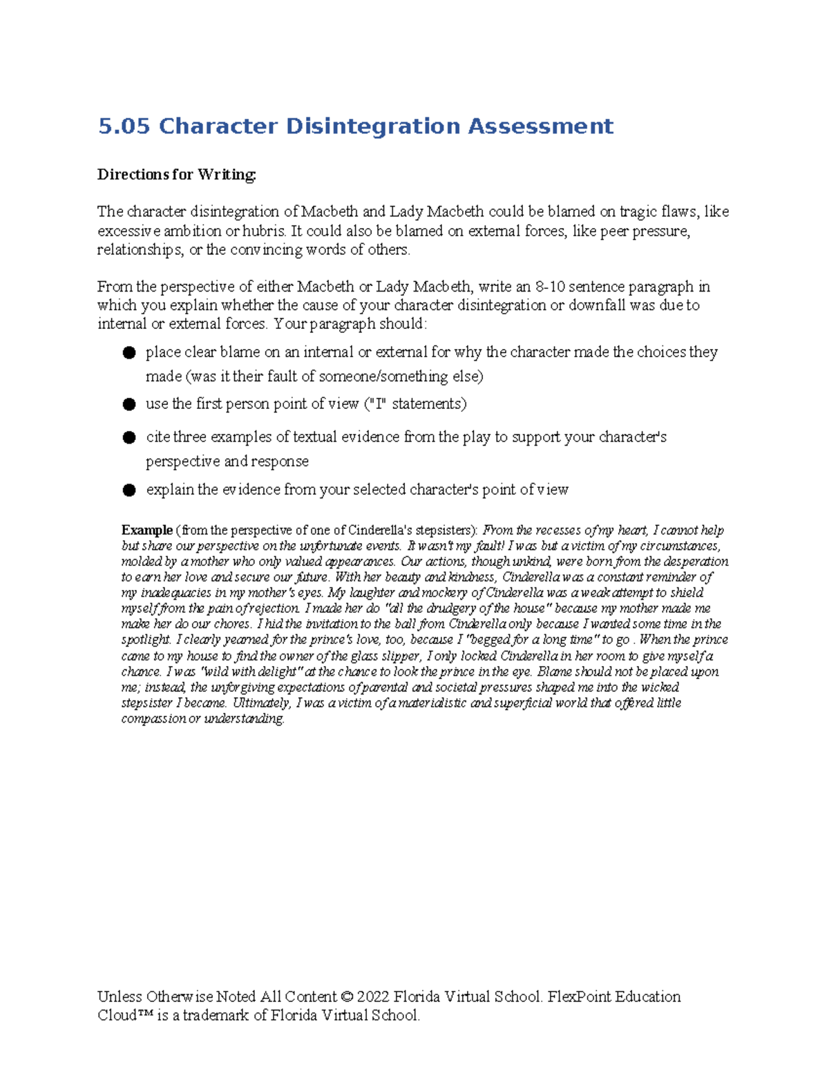 Copy of 5.05 Character Disintegration Assessment & Rubric - 5 Character ...