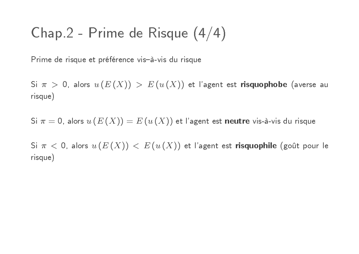 Cours 2 - diapos Finales - Chap - Prime de Risque (4/4) Prime de risque et préférence vis—à-vis ...