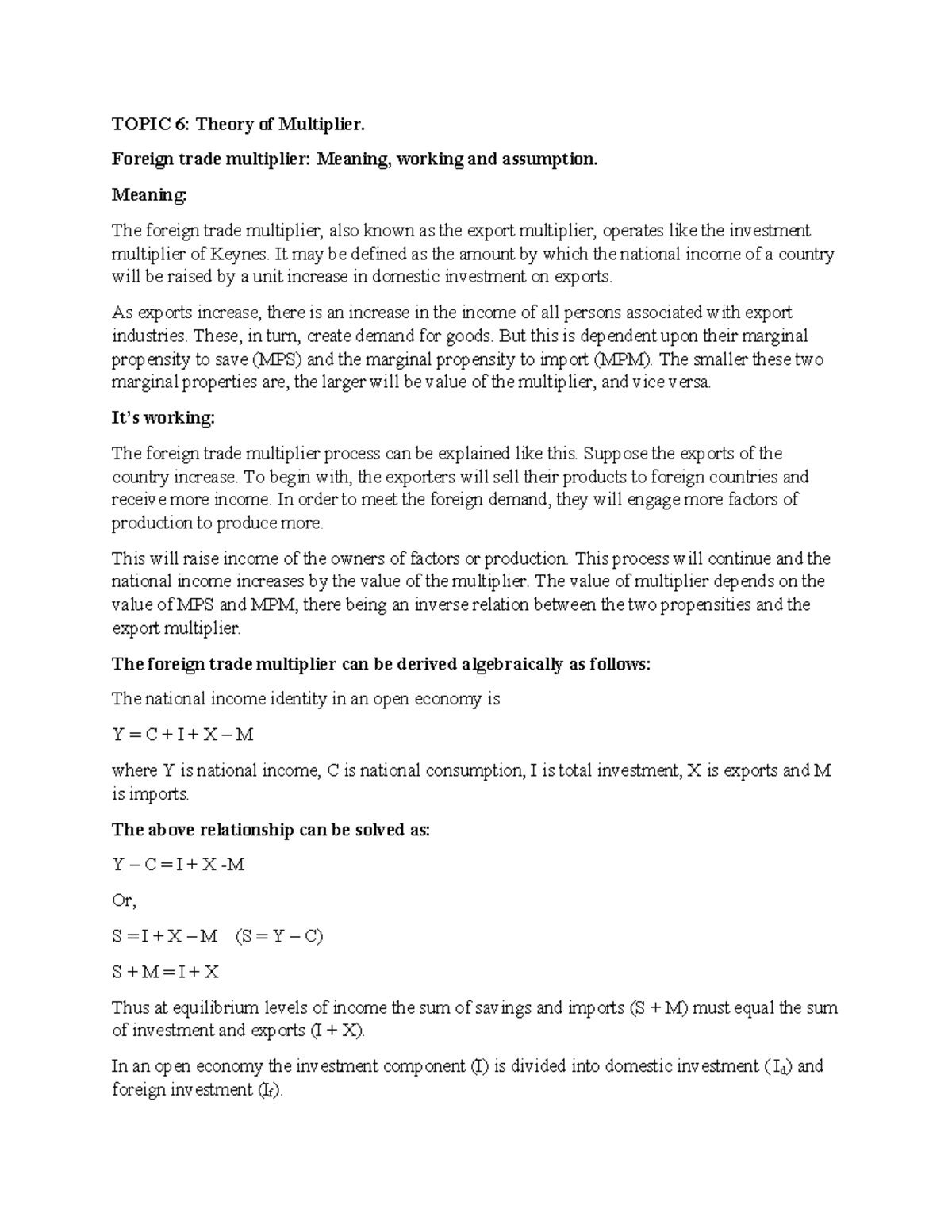Topic 6 Theory of the Multiplier - TOPIC 6: Theory of Multiplier ...