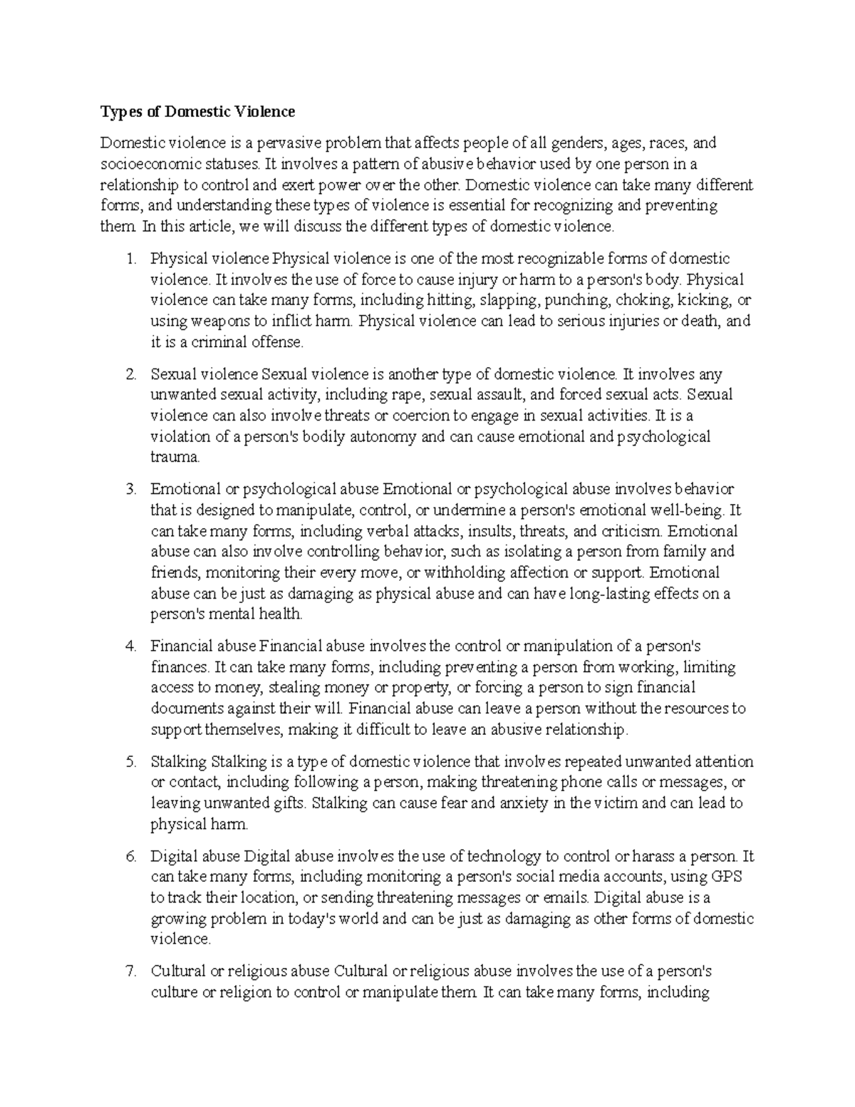 Types of Domestic Violence - Types of Domestic Violence Domestic ...