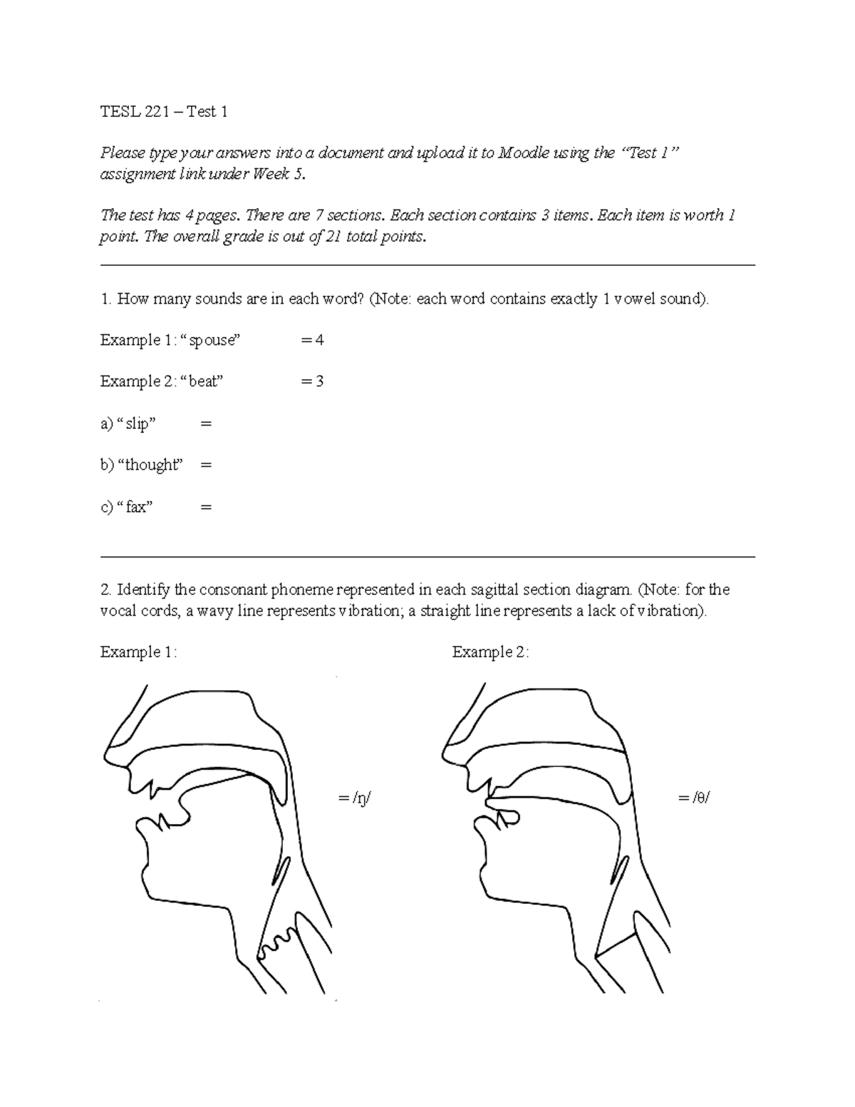 Test 1 - Practice for the first exam - TESL 221 – Test 1 Please type ...