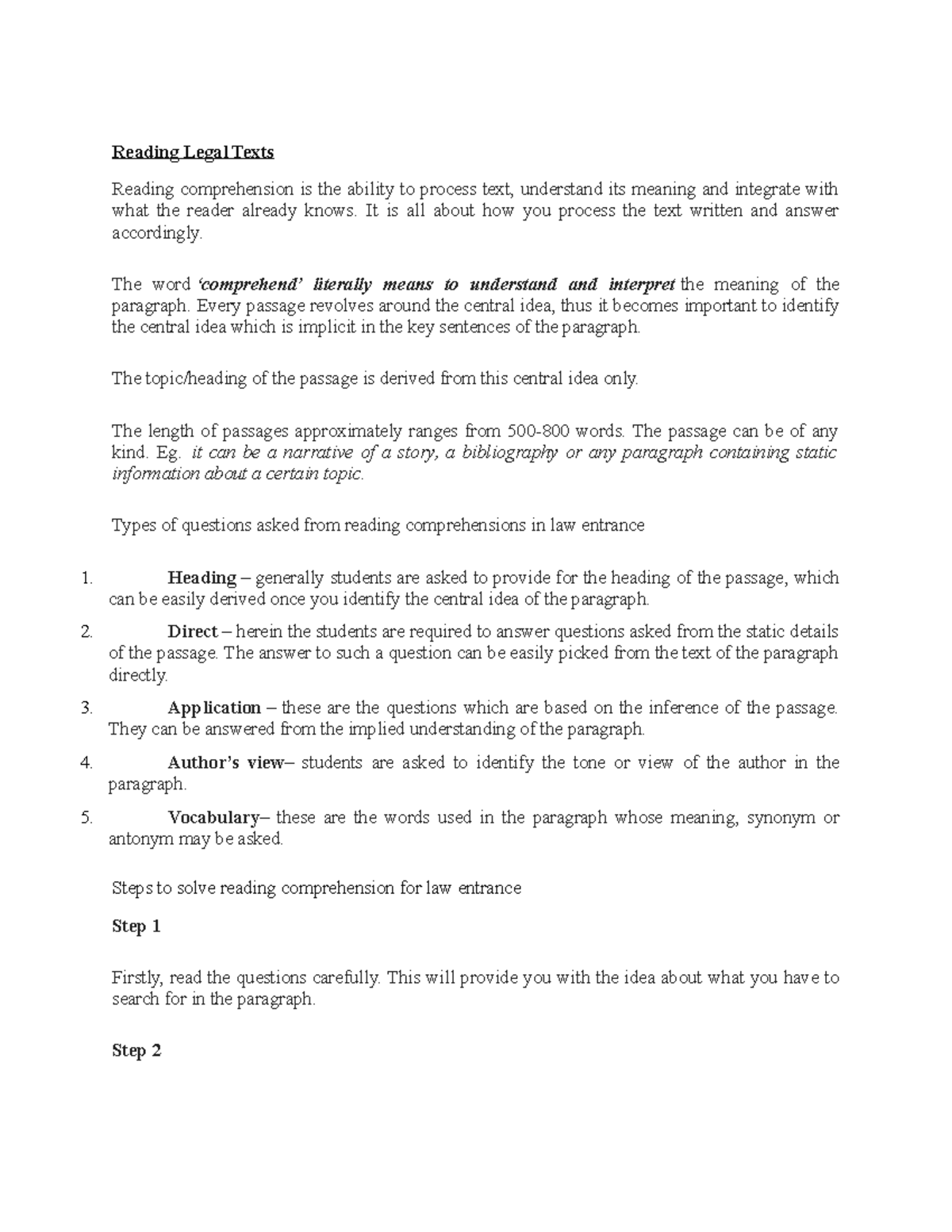 BA LLB-UINT 1 Lecture 3Reading Comprehension Handout 1 - My Copy ...