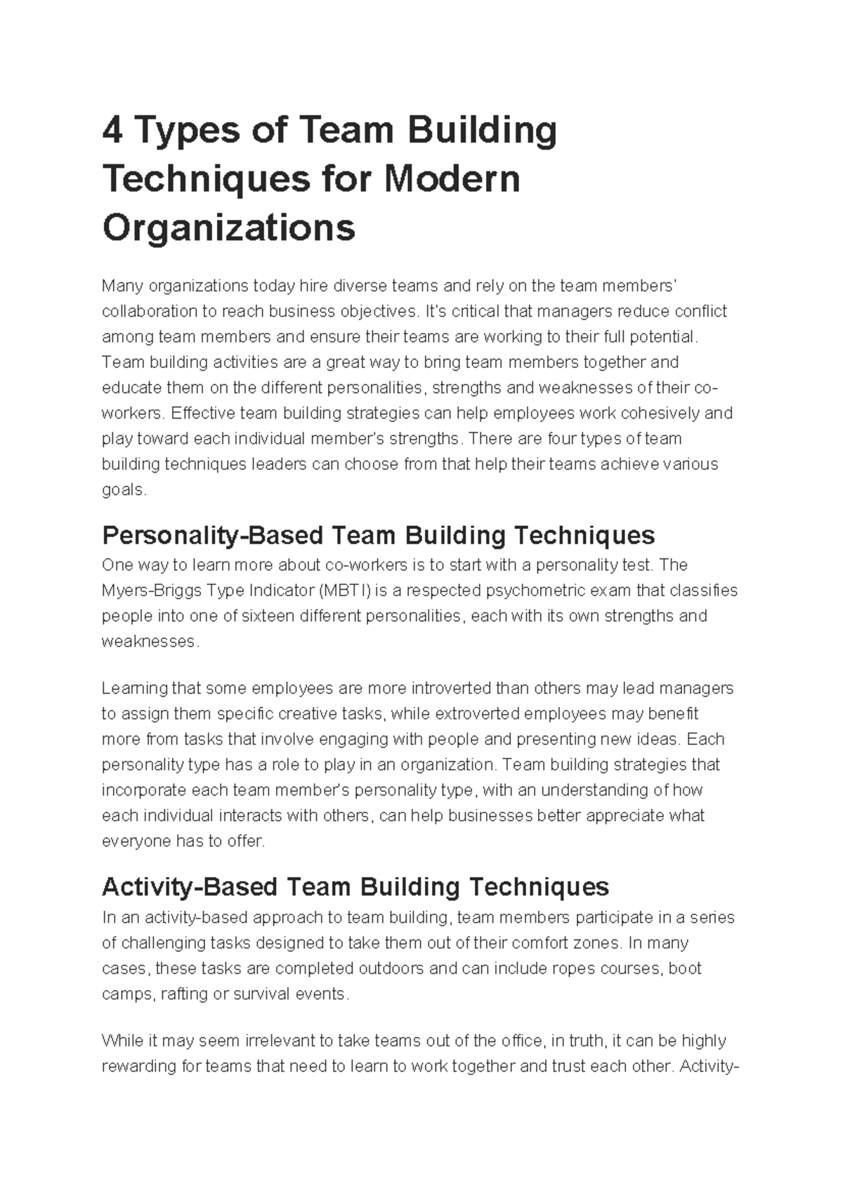 4 Types of Team Building Techniques for Modern Organizations - 4 Types ...